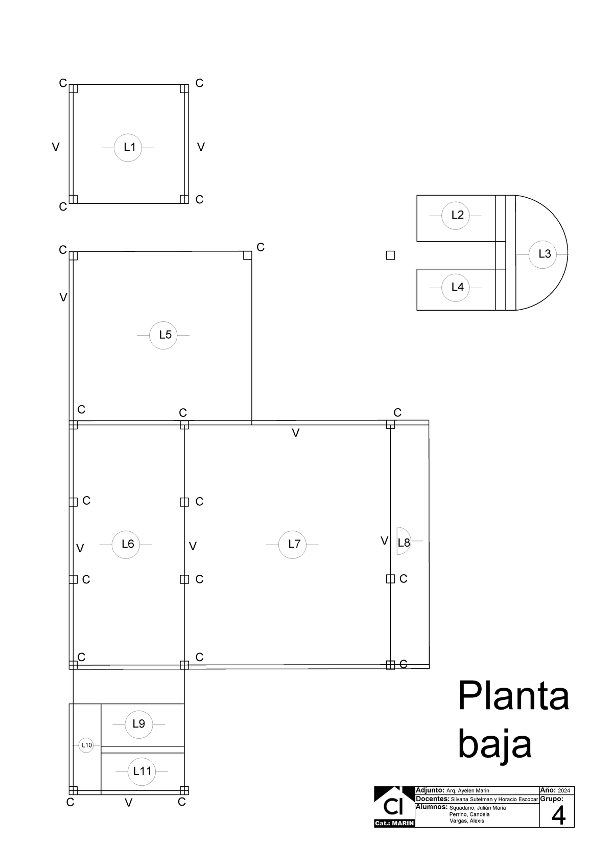 esquema estructural columnas y vigas - Arquitectura - V L C V V V V V V ...
