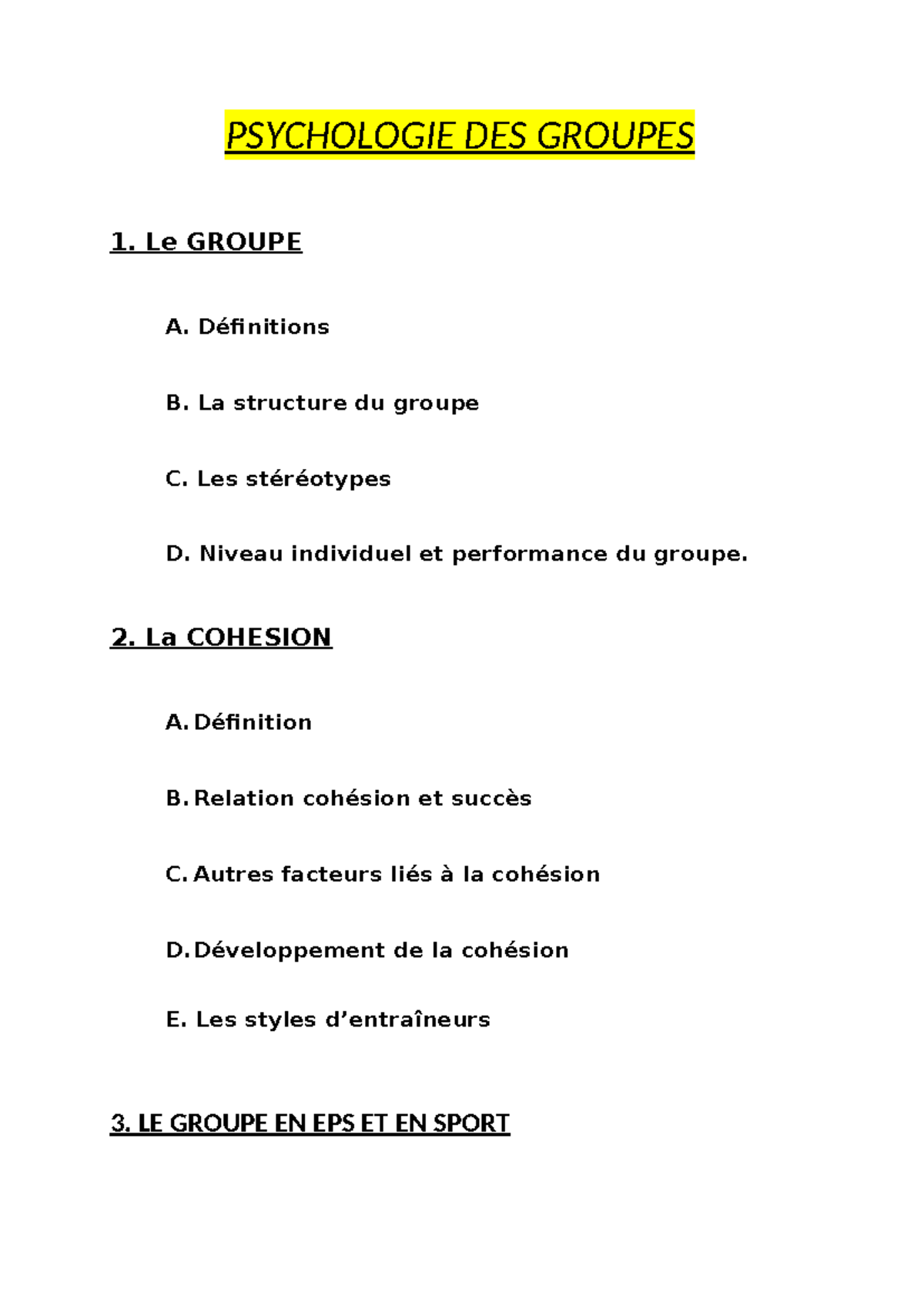 Les groupes support - PRISE DE NOTE - PSYCHOLOGIE DES GROUPES 1. Le ...