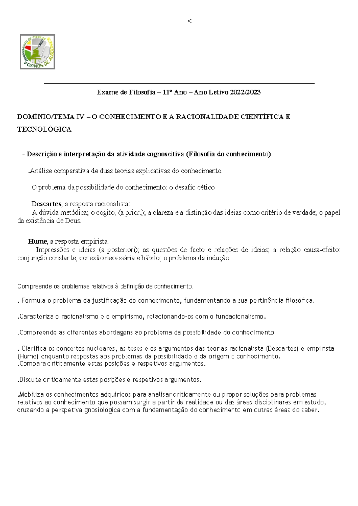 Descartes e Hume - Estudar Exame