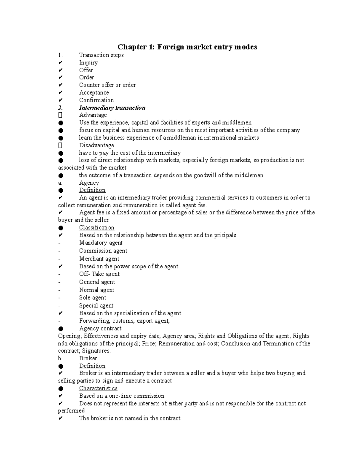 ĐỀ CƯỜNG K56 - ABC - Chapter 1: Foreign market entry modes Transaction ...