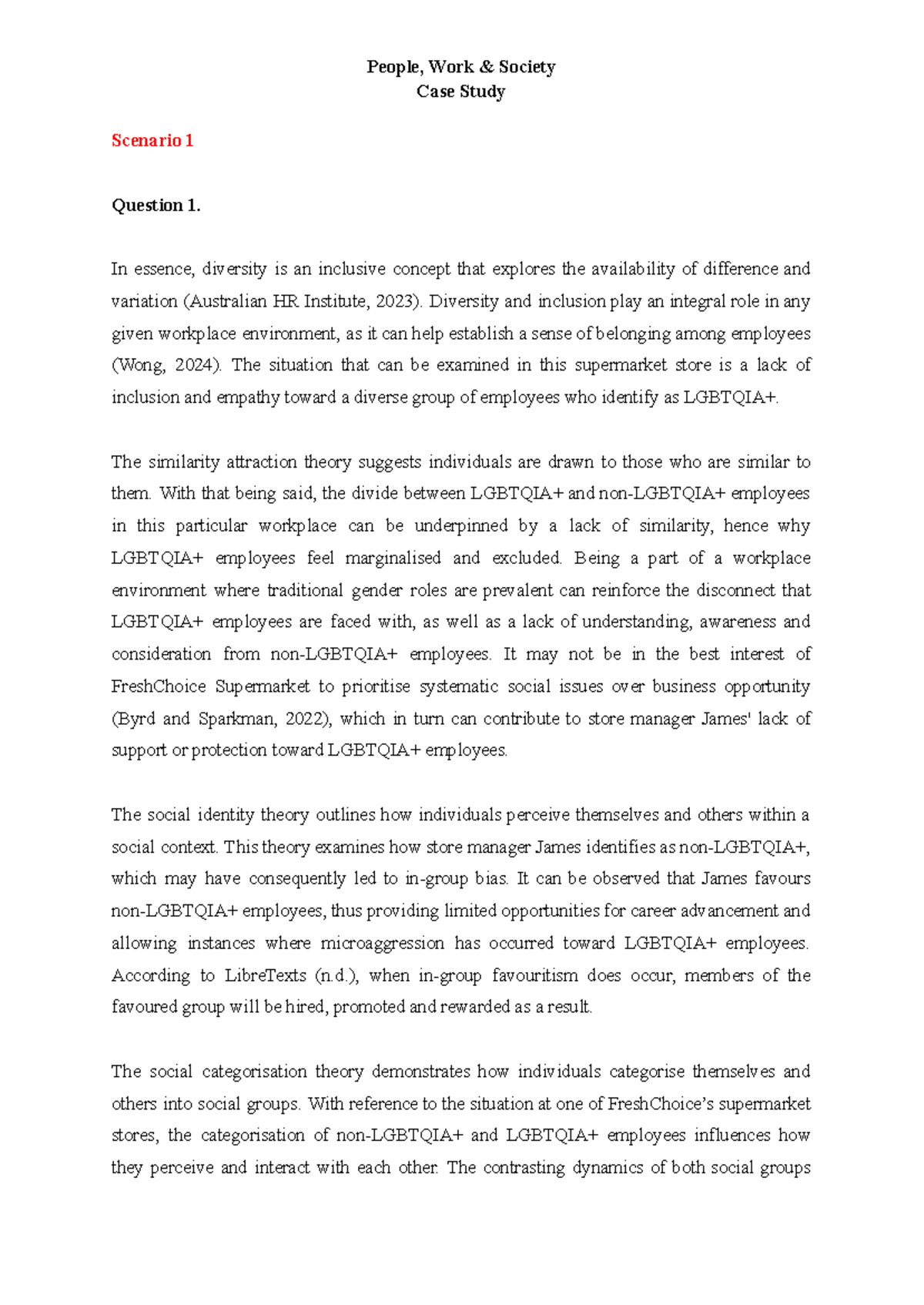 Case Study - People, Work & Society Case Study Scenario 1 Question 1 ...