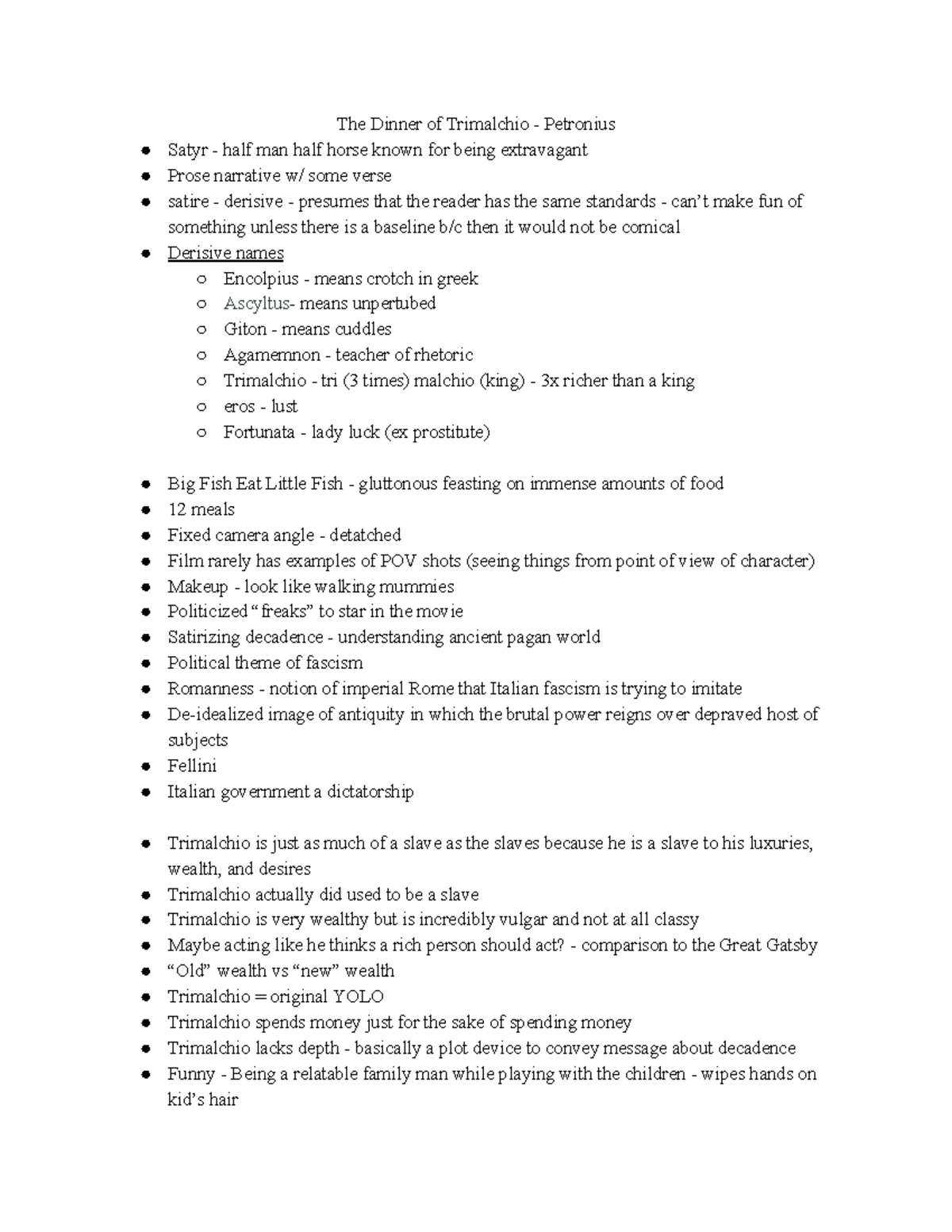 The Dinner of Trimalchio Petronius Notes - The Dinner of Trimalchio ...