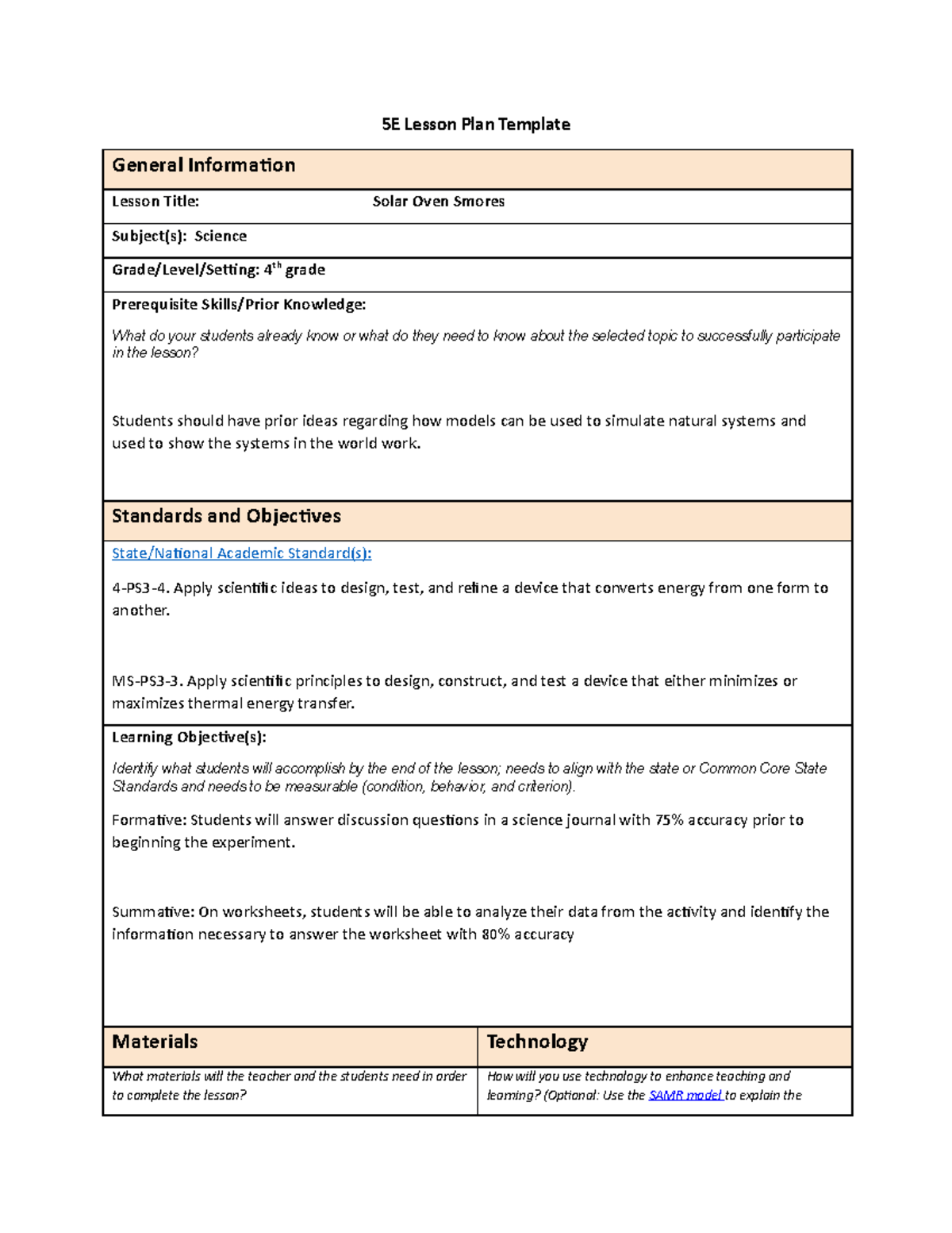 Lesson plan task 1 - 5E Lesson Plan Template General Information Lesson ...
