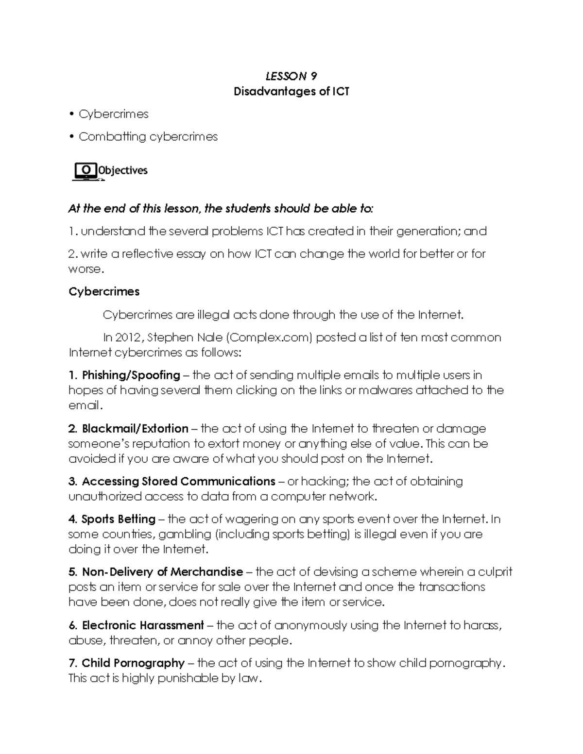 Lesson 9 Disadvantages of ICT - LESSON 9 Disadvantages of ICT ...