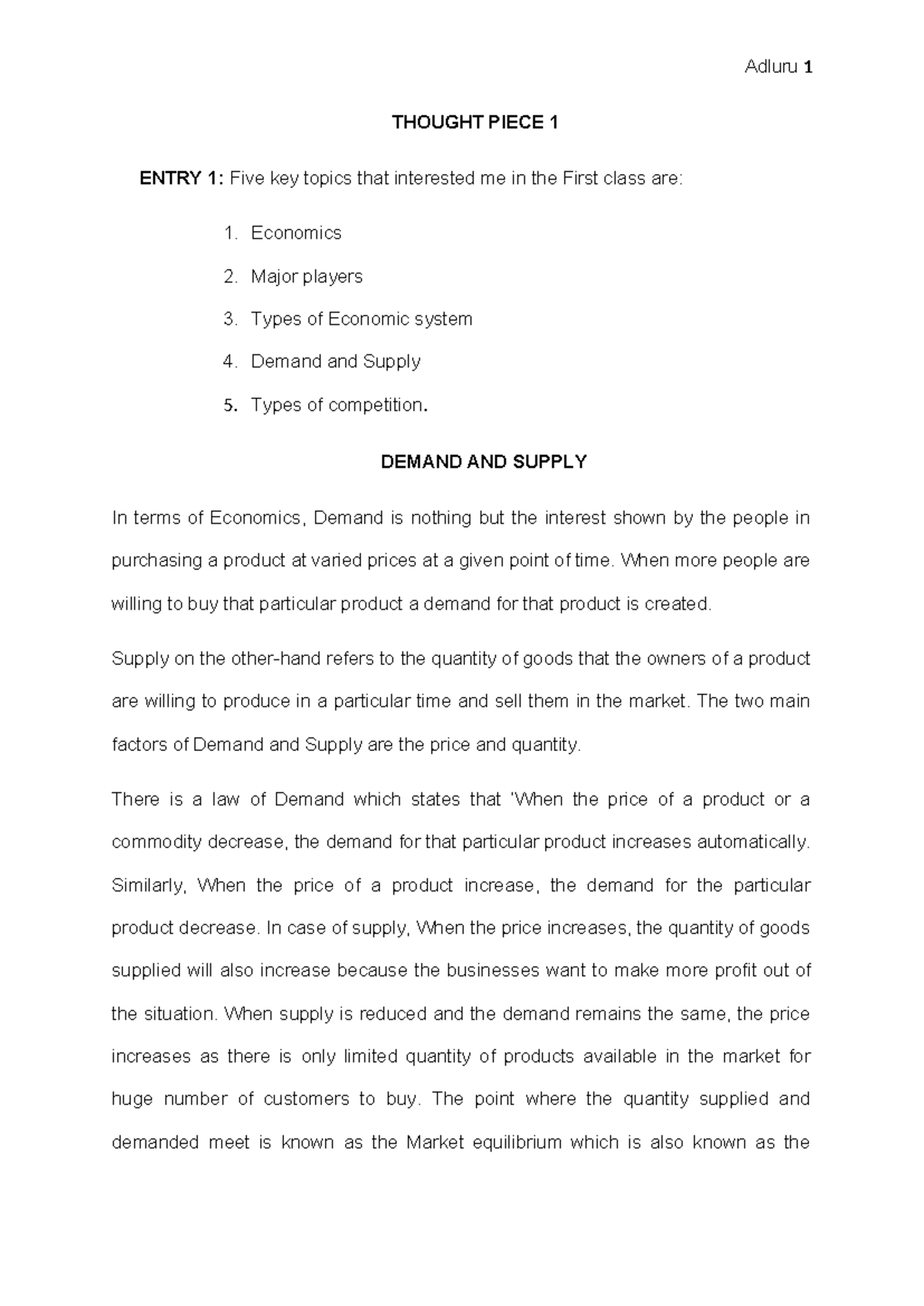 Thought piece 1 - THOUGHT PIECE 1 ENTRY 1: Five key topics that ...