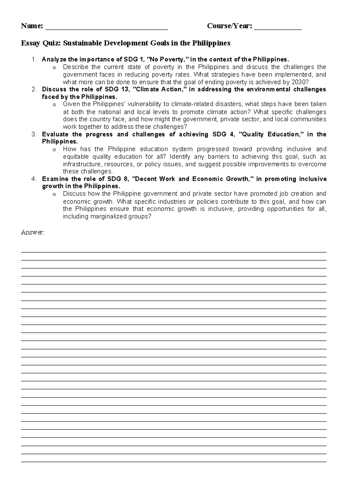 Essay Quiz nov12 - NOTES - Name: _______________________________ Course ...