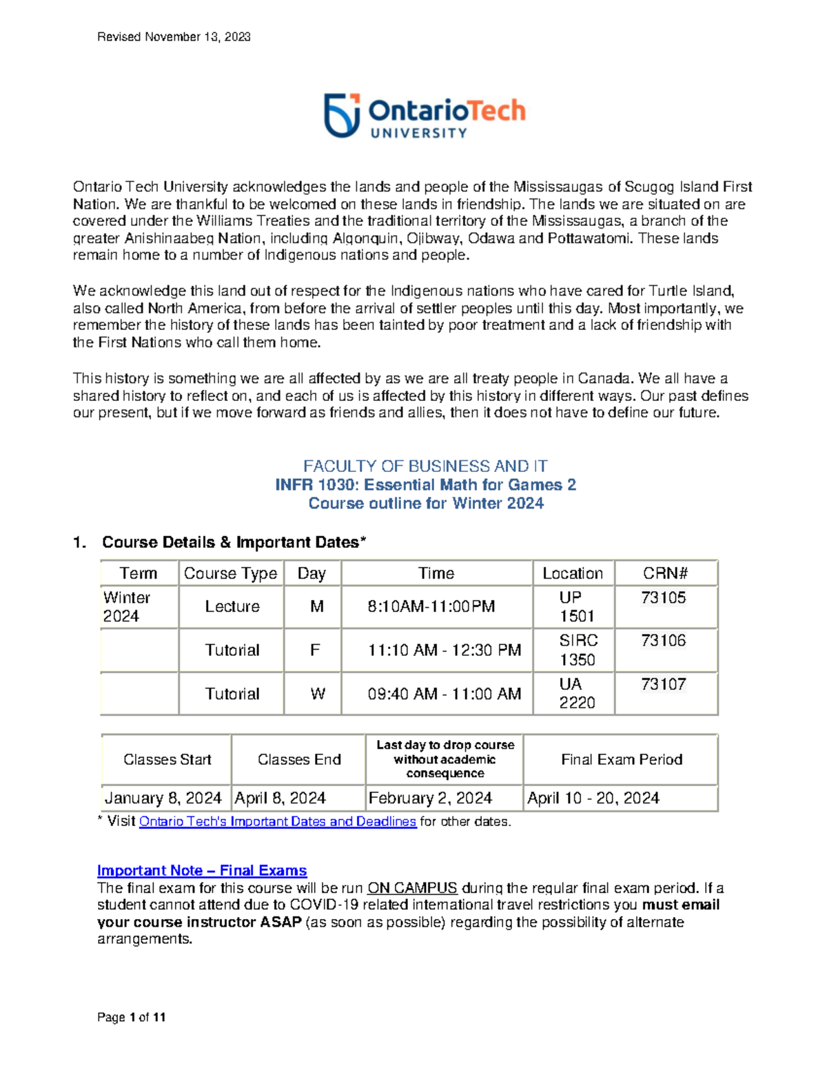 INFR 1030U - Essential Math for Games 2 - Loutfouz Zaman - Winter 2023 ...