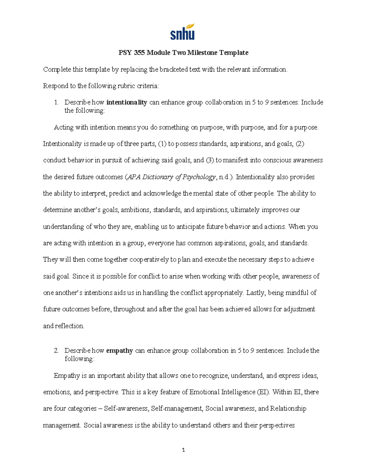 Module Two Project Milestone - PSY 355 Module Two Milestone Template ...