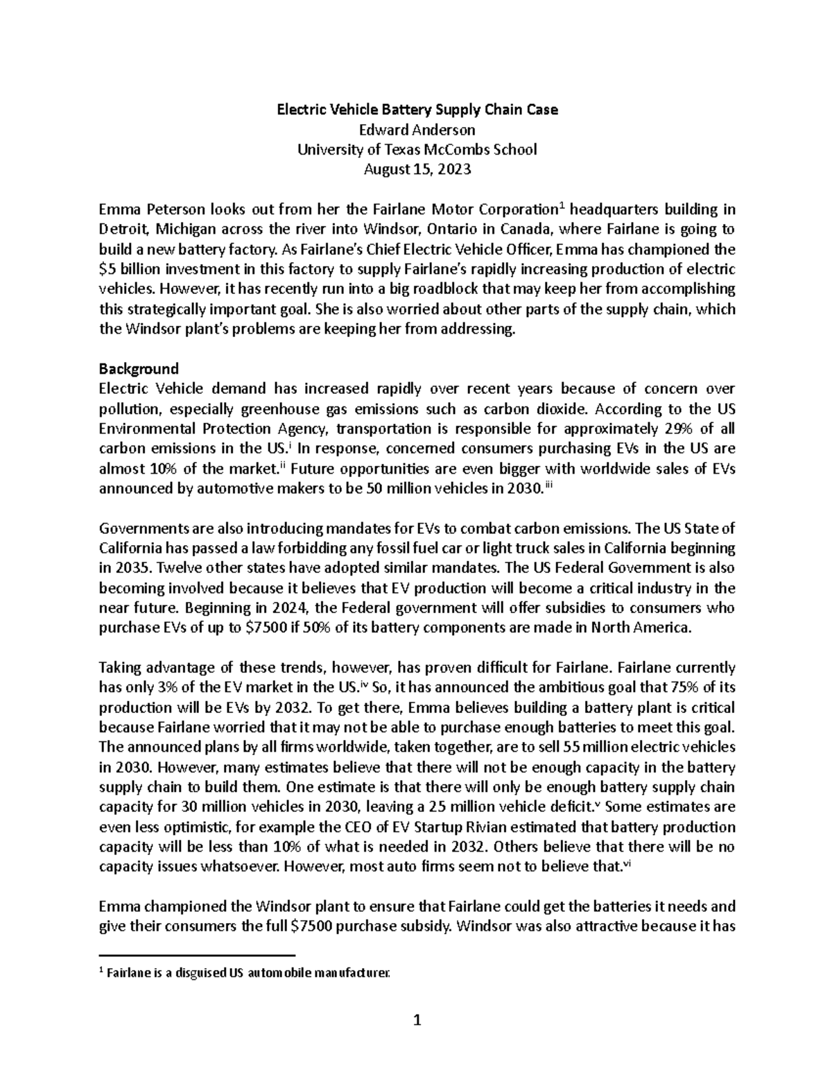 Electric Vehicle Case - Electric Vehicle Ba-ery Supply Chain Case ...