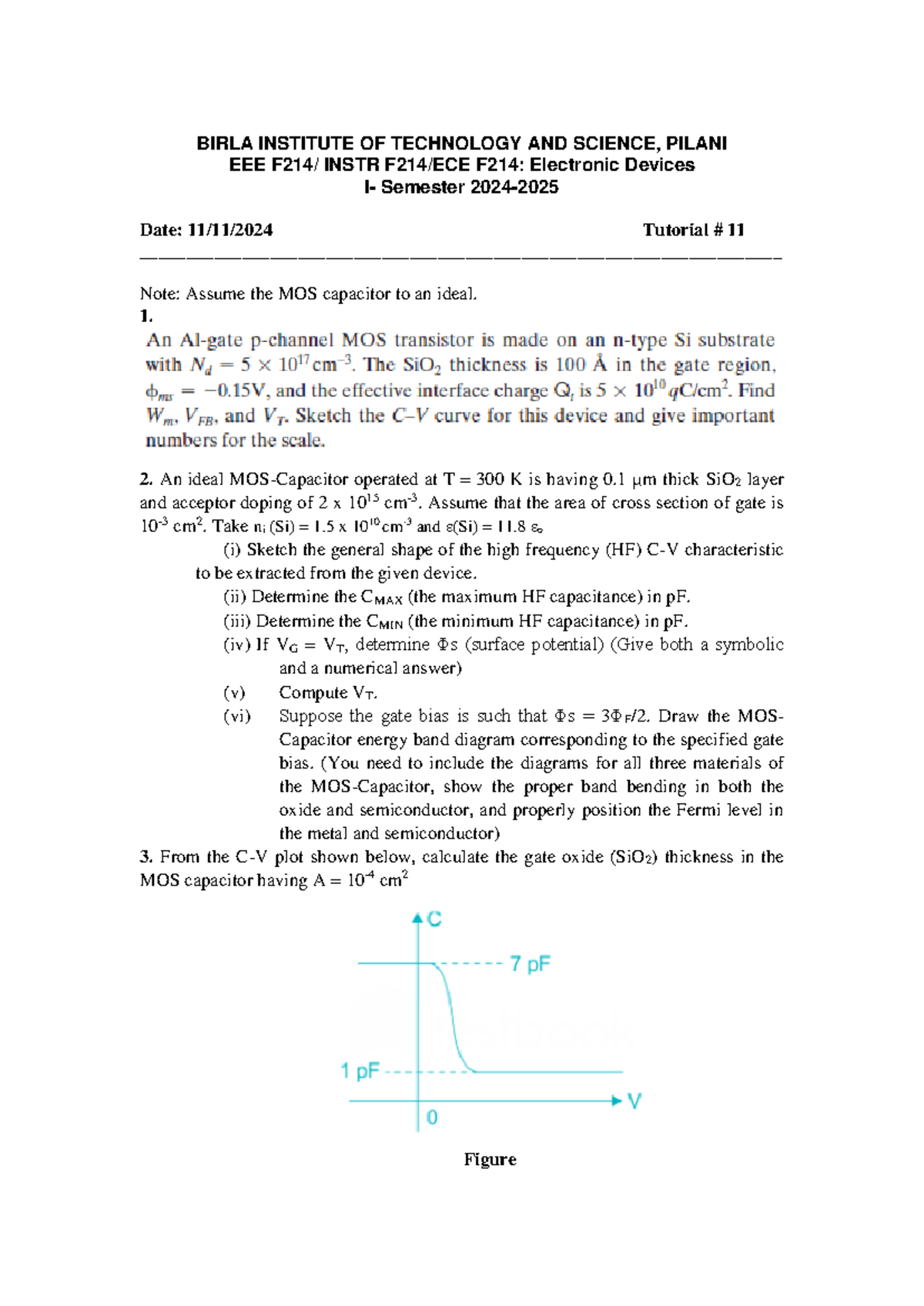 Tutorial 11 Problems - tut sheet 11 - BIRLA INSTITUTE OF TECHNOLOGY AND ...