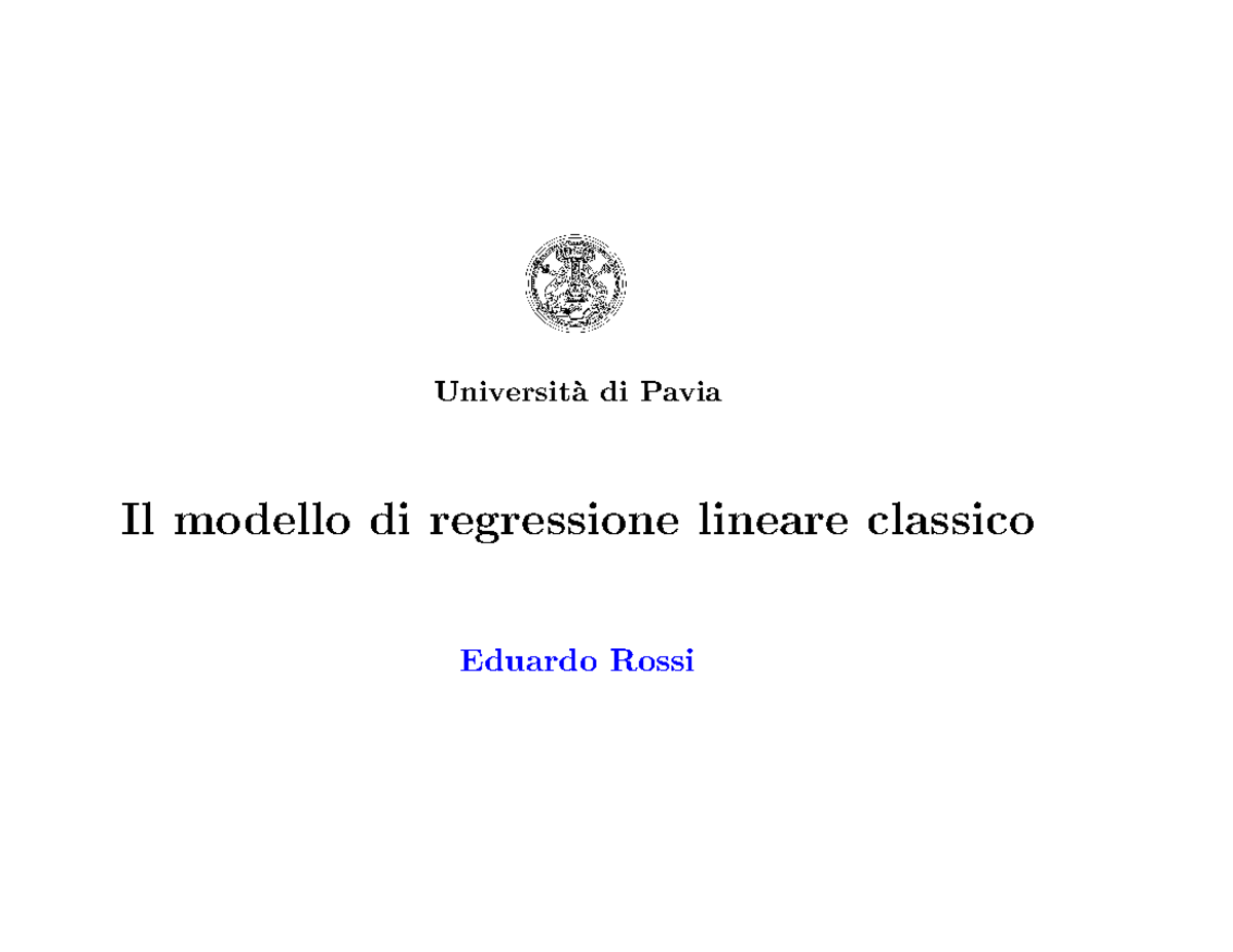 Modello lineare e teorema Gauss-Markov - Universit` a di Pavia Il ...