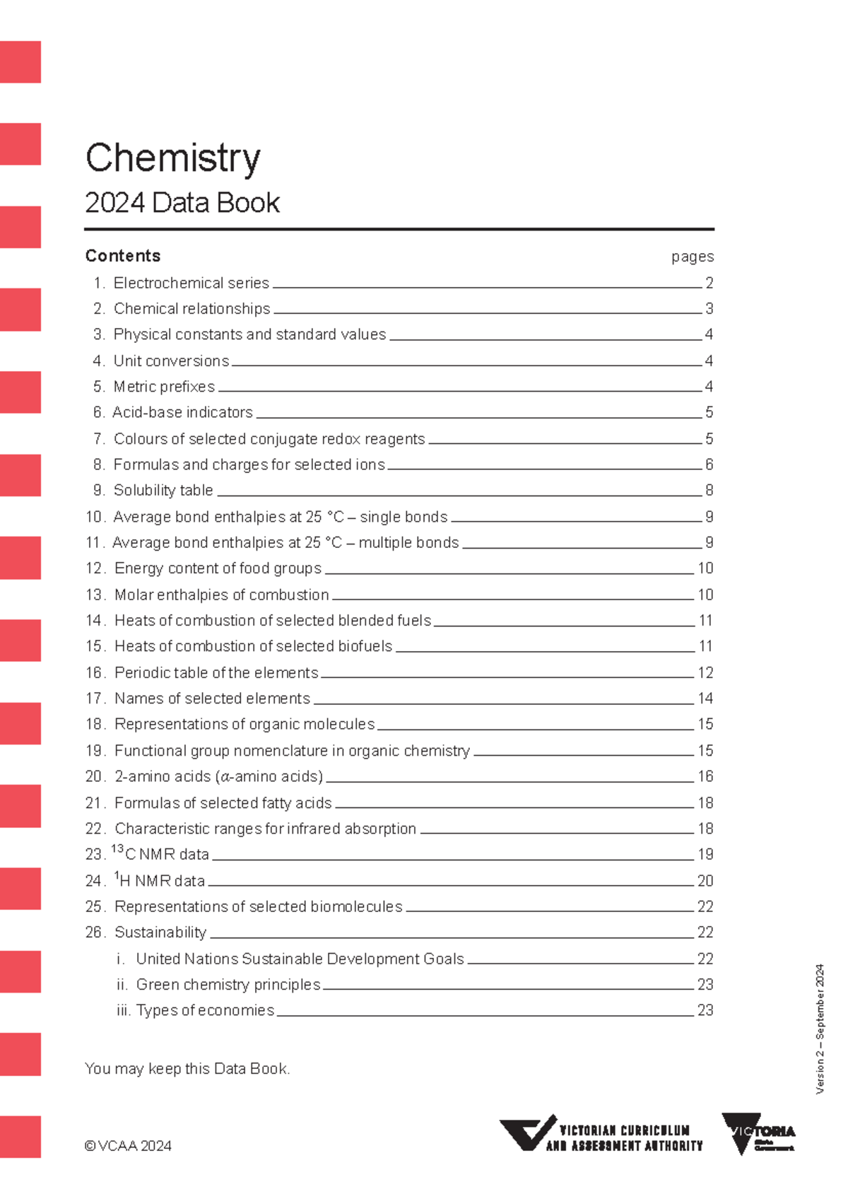[VCE Chemistry] 2024-27 VCAA Unit 34 Databook - Chemistry 2024 Data ...