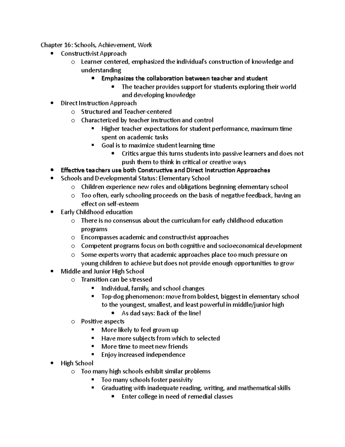 Chapter 16 Notes - Schools, Achievement, and Work - Chapter 16: Schools ...
