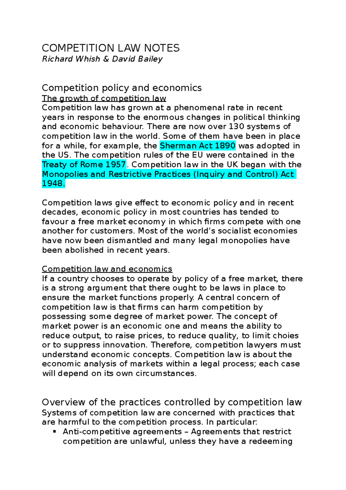 Competition LAW Notes - COMPETITION LAW NOTES Richard Whish & David ...