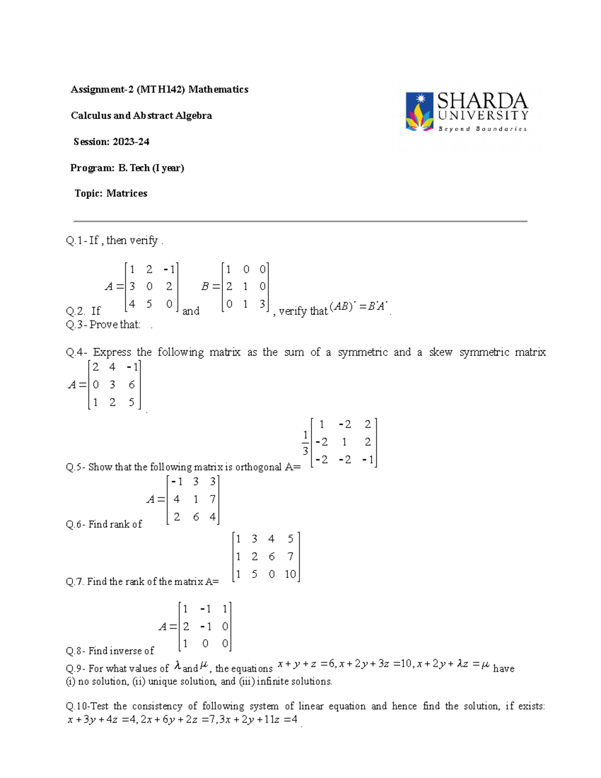 Assingment Unit 2 MTH142 - Assignment-2 (MTH142) Mathematics Calculus ...