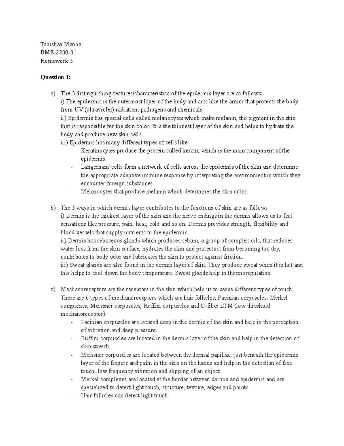 Applied Physiology Homework 5 - Tanishaa Manna BME-2200- Homework 5 Question 1: a) The 3 - Studocu