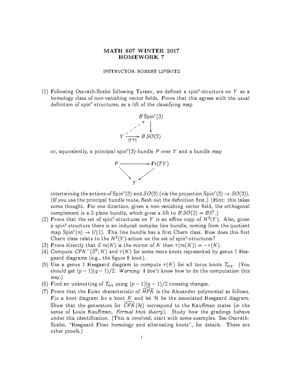 HW7 - Homework assignment 7 - MATH 607 WINTER 2017 HOMEWORK 7 ...