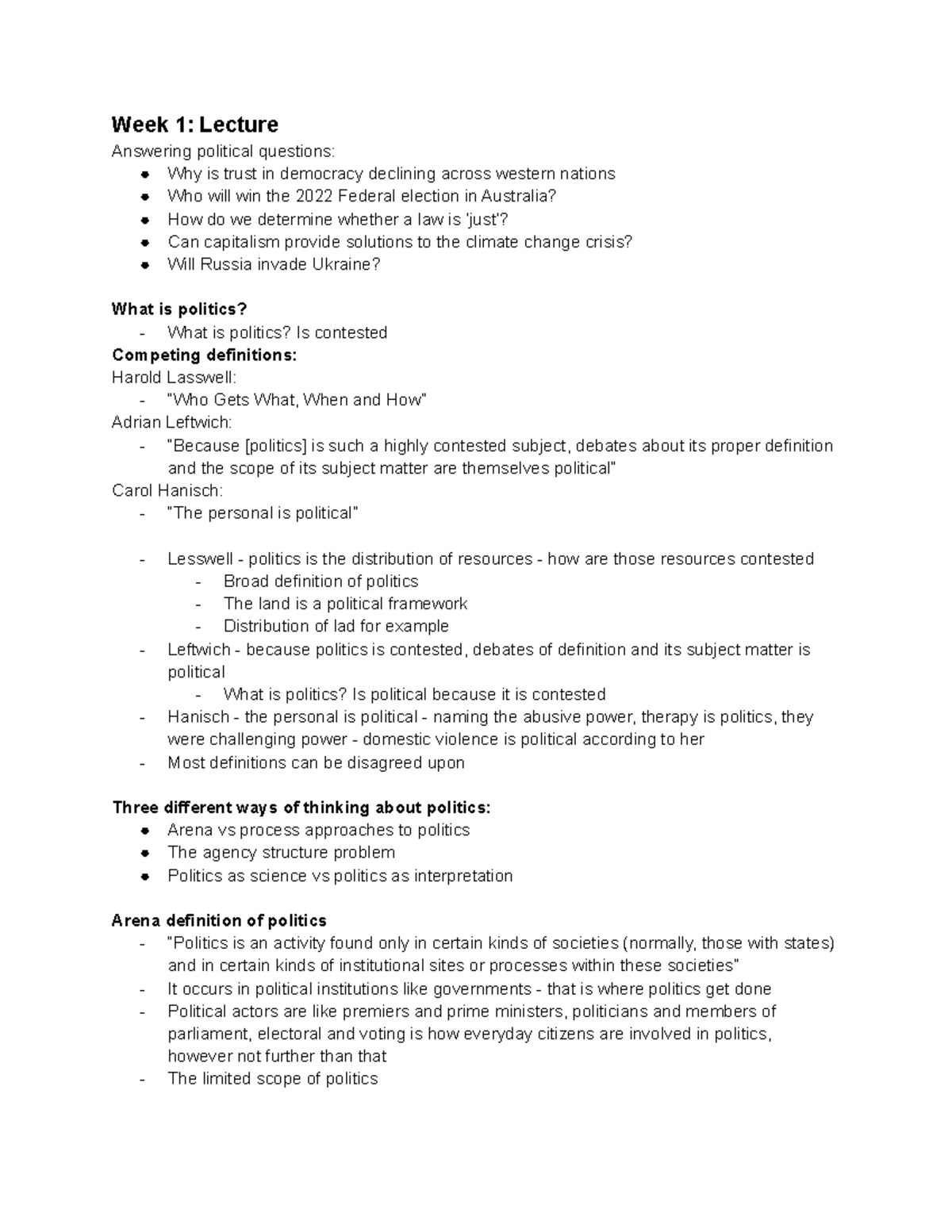 Political Analysis Lecture Week 1 - Week 1: Lecture Answering political questions: Why is trust ...