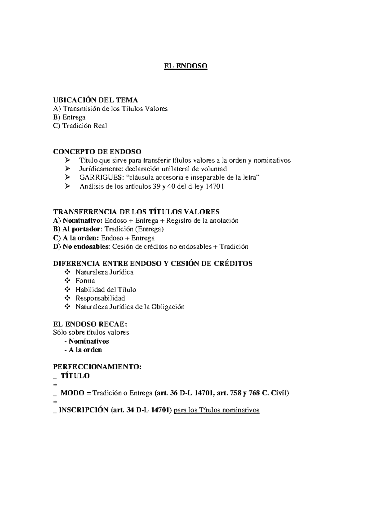 El Endoso - resumen - EL ENDOSO UBICACIÓN DEL TEMA A) Transmisión de ...