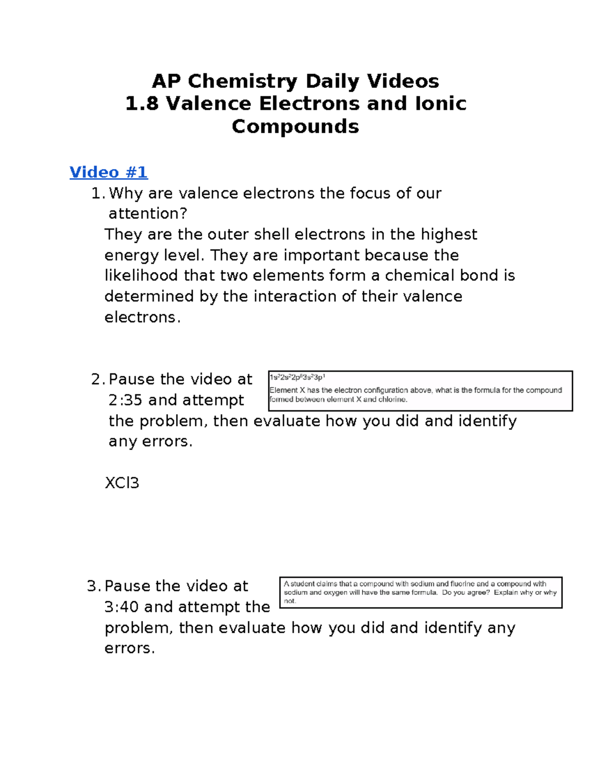 1 - asodjaosjd - AP Chemistry Daily Videos 1 Valence Electrons and ...