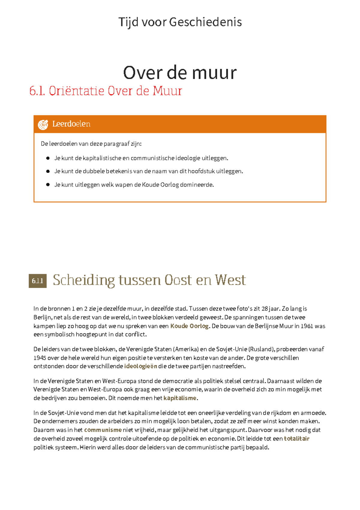 Tijd voor Geschiedenis Over de muur hoofdstuk 6 tekst - Tijd voor ...