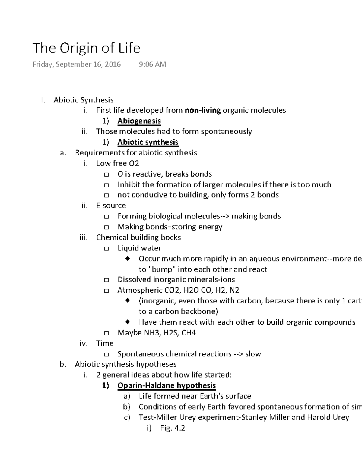 The Origin of Life - Lecture notes 6 - The Origin of Life Friday ...
