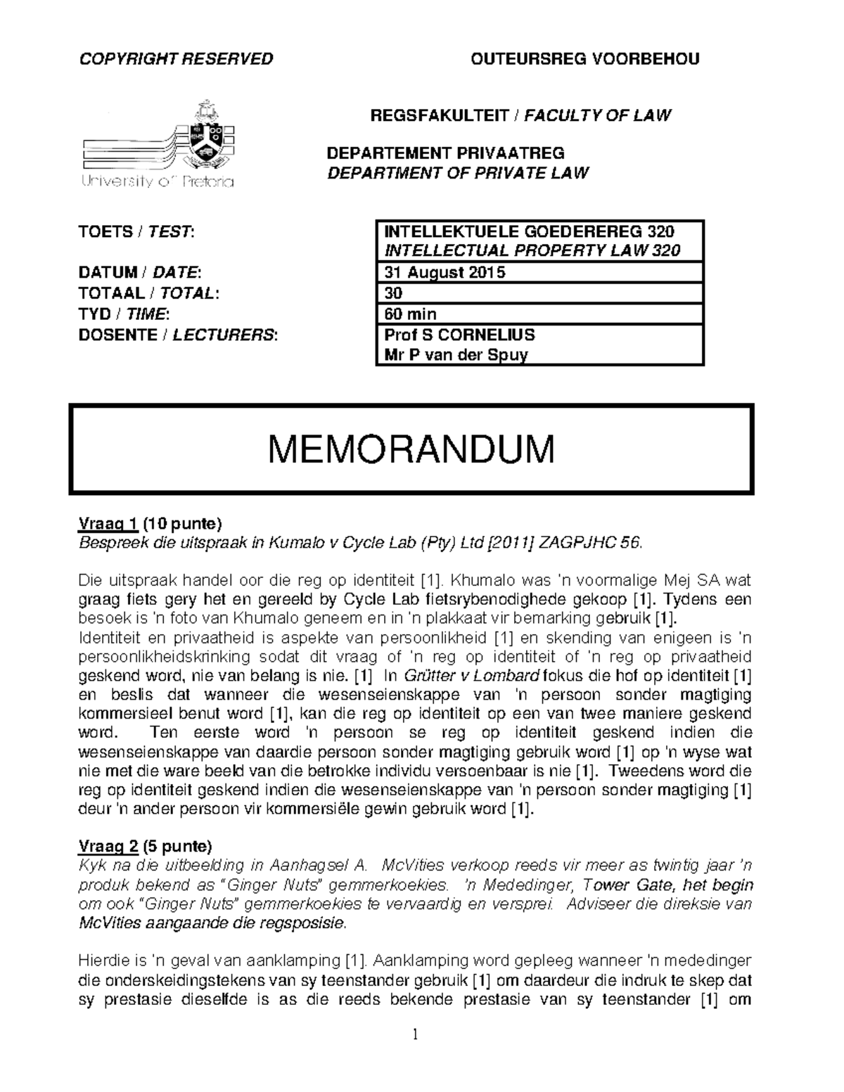 IGZtest 1Mem Afr 2015 - IGZ semester test memo. - 1 COPYRIGHT RESERVED ...