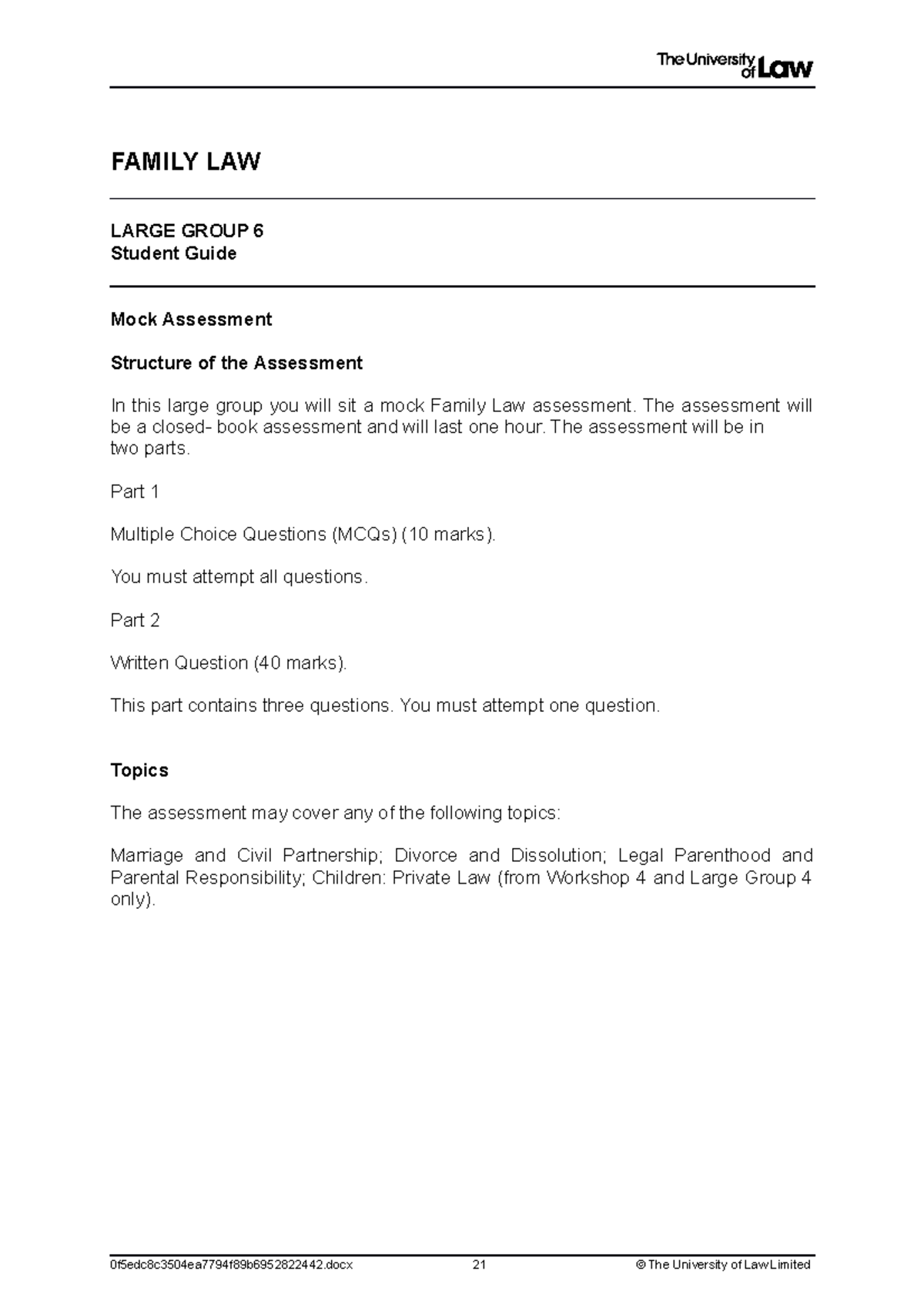 Large group 6 - llb family law - FAMILY LAW LARGE GROUP 6 Student Guide ...