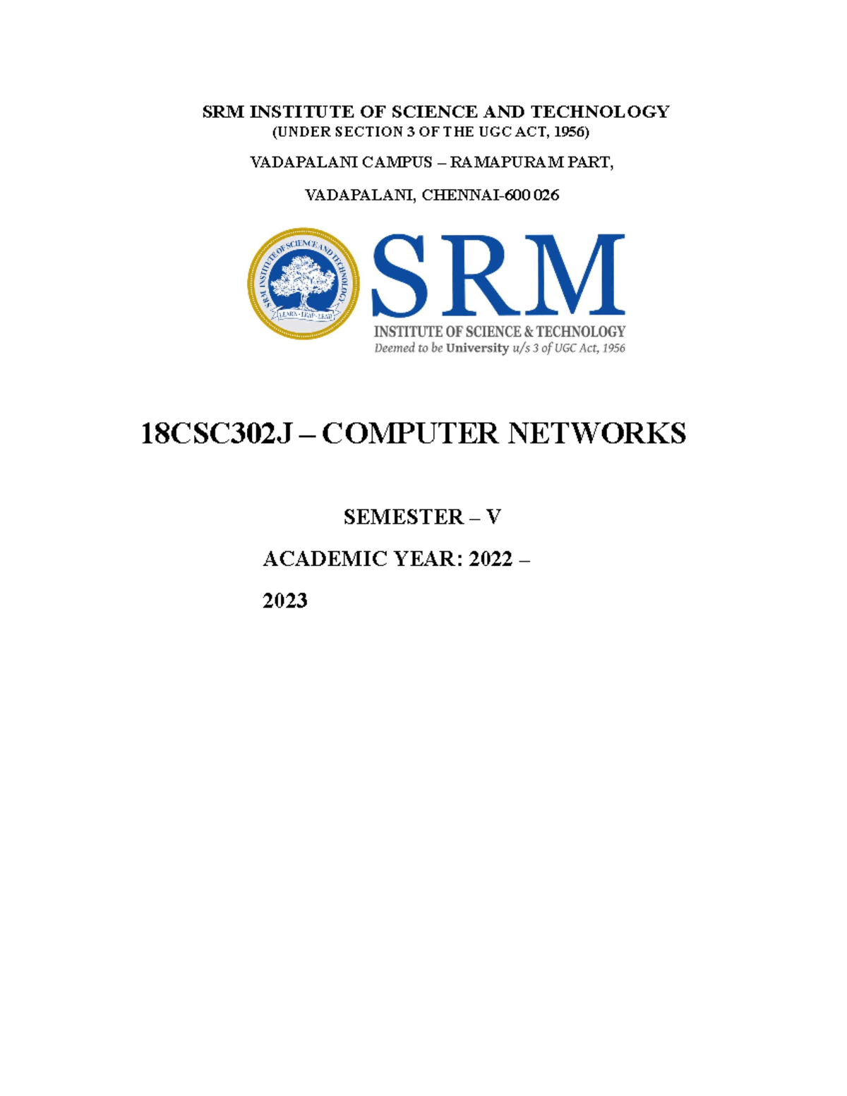 Computer Networks Record - Sample - SRM INSTITUTE OF SCIENCE AND ...