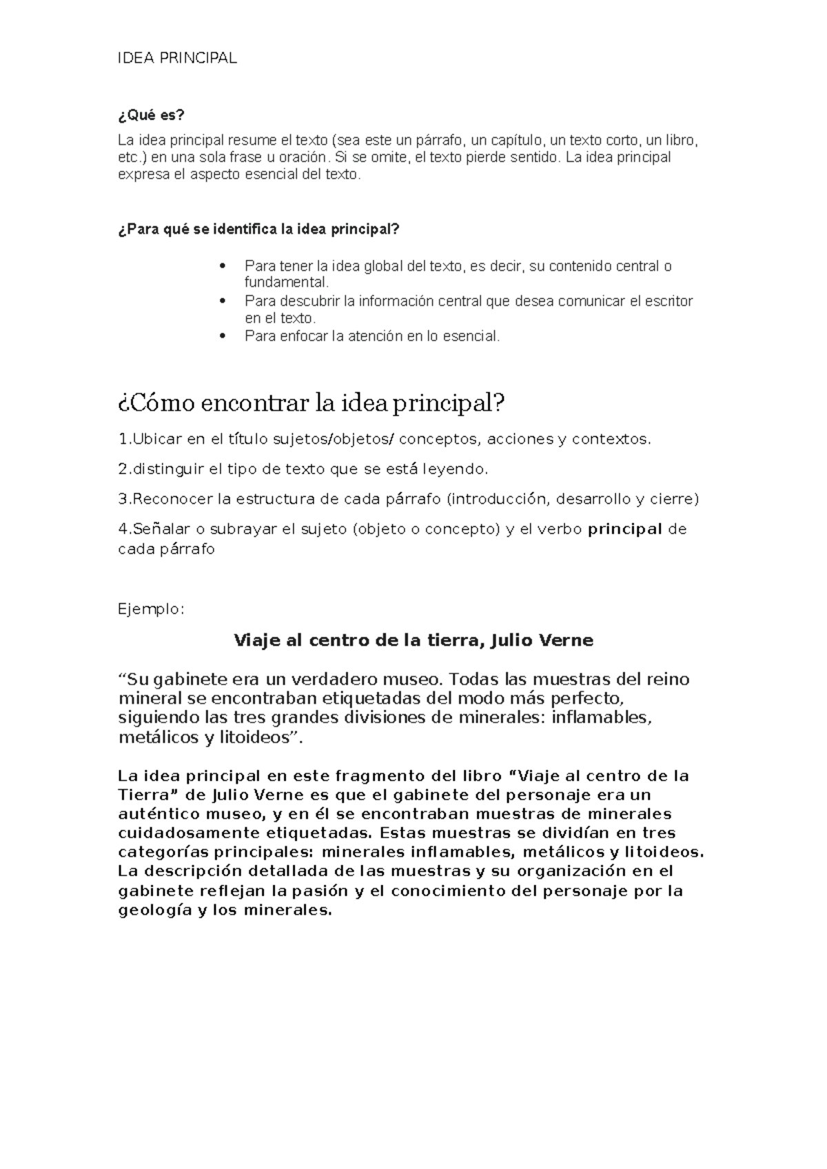 Idea principal - apuntes de lenguaje - IDEA PRINCIPAL ¿Qué es? La idea ...