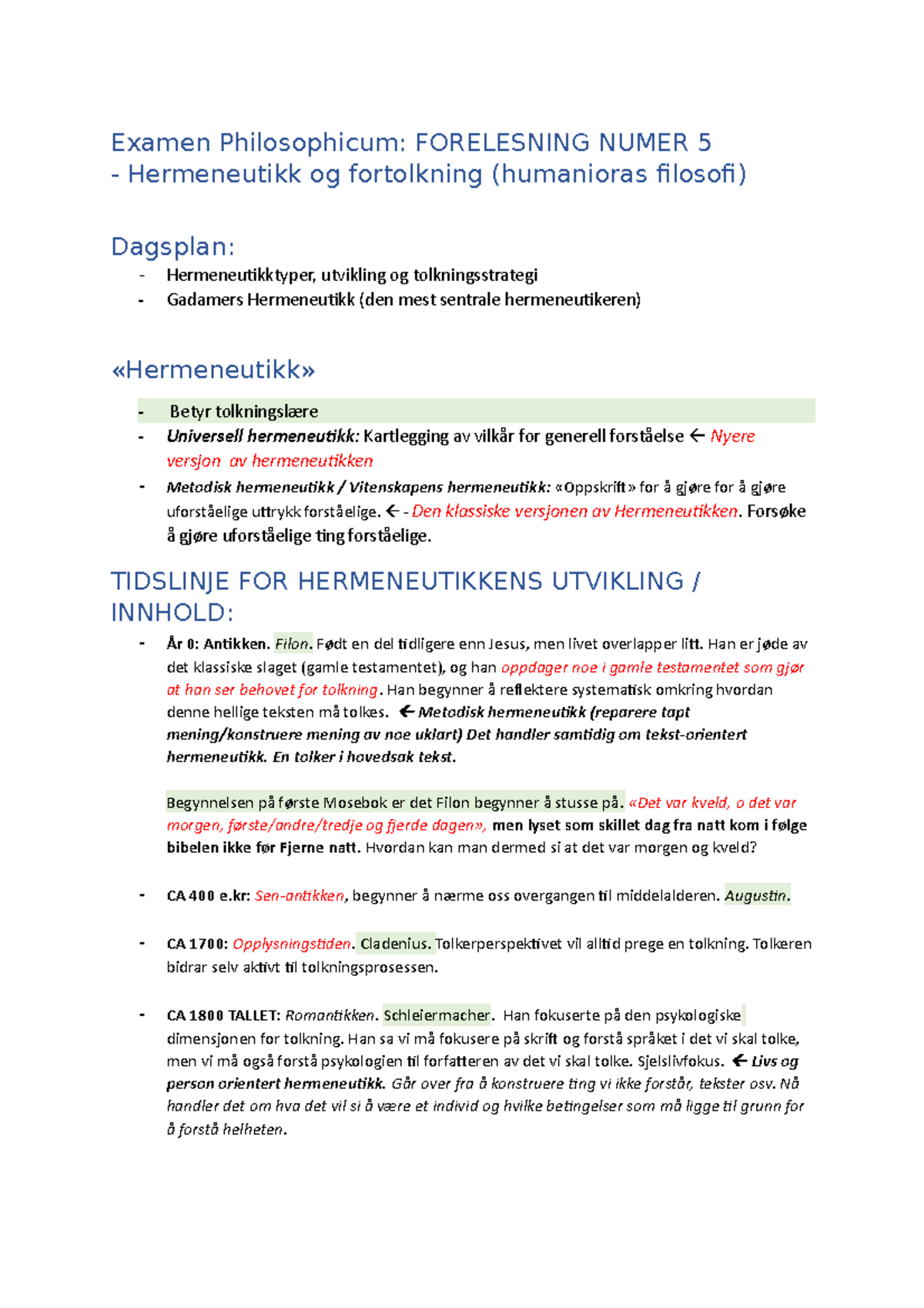 Examen Philosophicum Hermeneutikk og fortolkning - Examen Philosophicum: FORELESNING NUMER 5 ...
