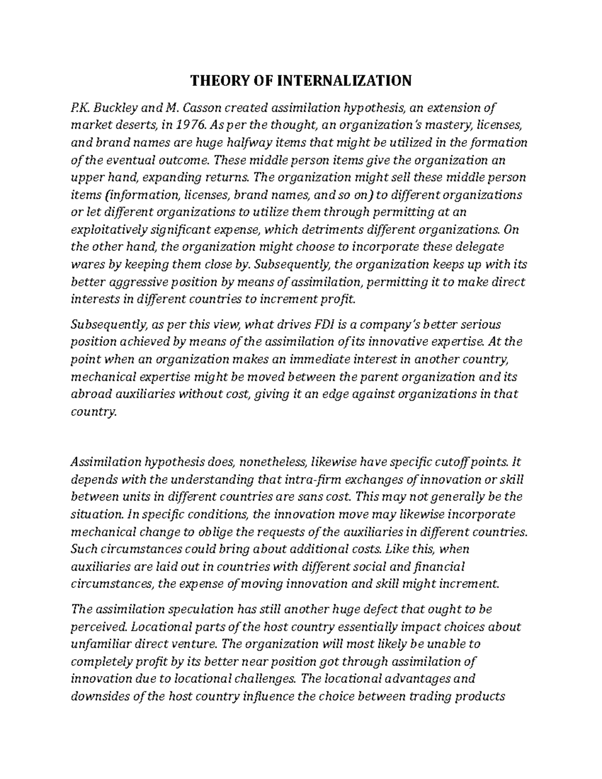 Theory OF Internalization - THEORY OF INTERNALIZATION P. Buckley and M ...