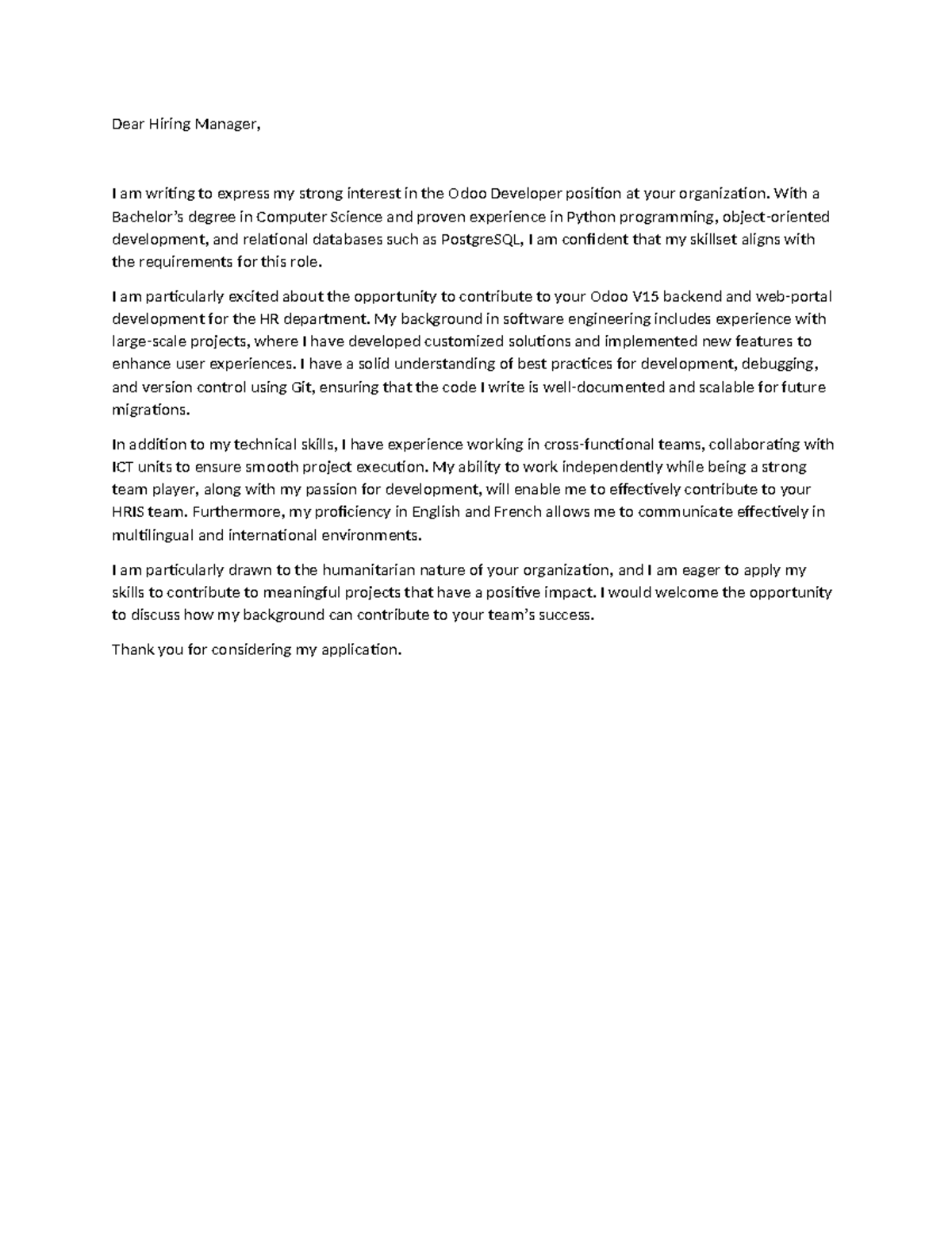 Motivation Letter - vegngegn - Dear Hiring Manager, I am writing to ...
