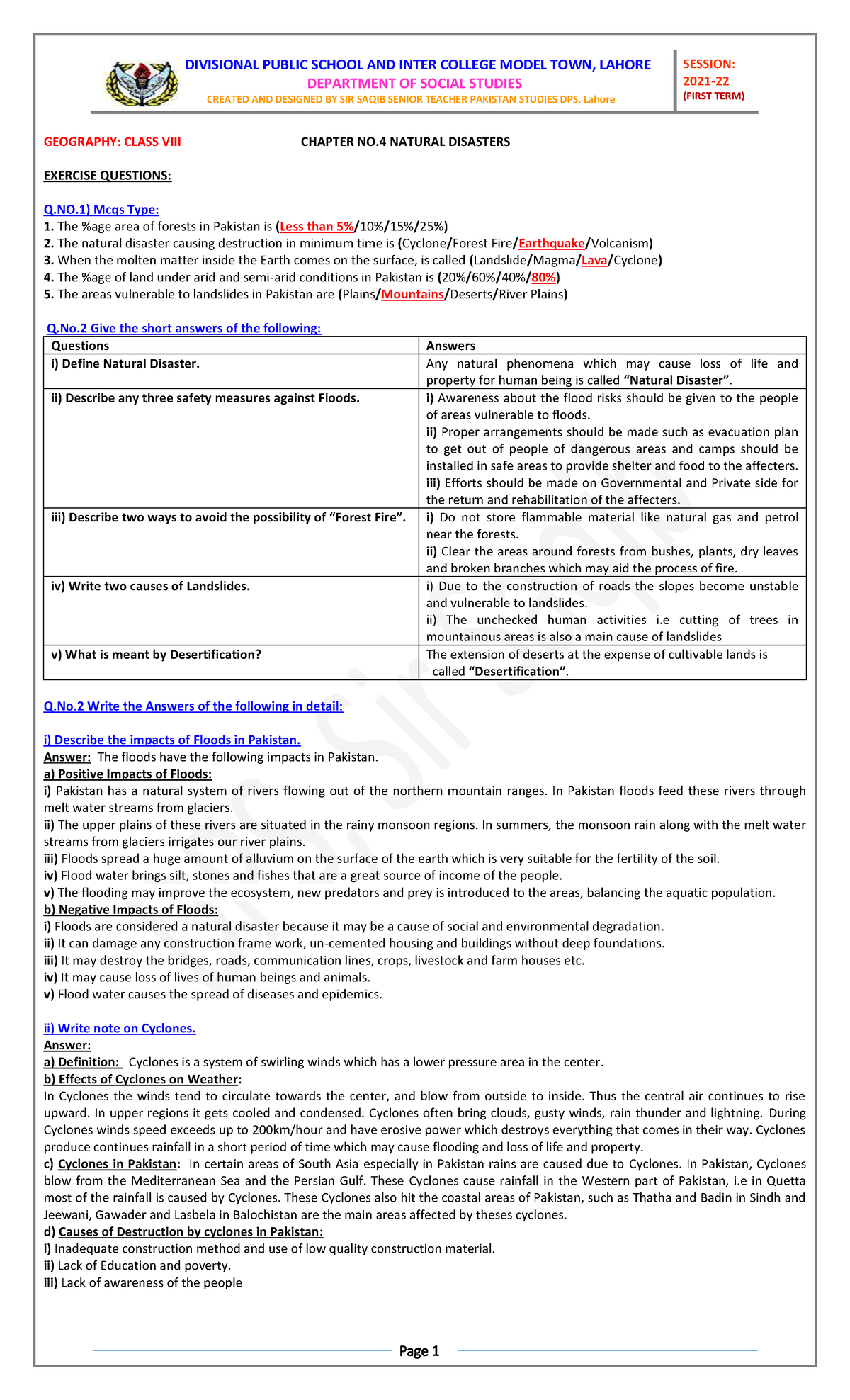 Class viii geo chapter details and explained - DIVISIONAL PUBLIC SCHOOL AND INTER COLLEGE MODEL ...