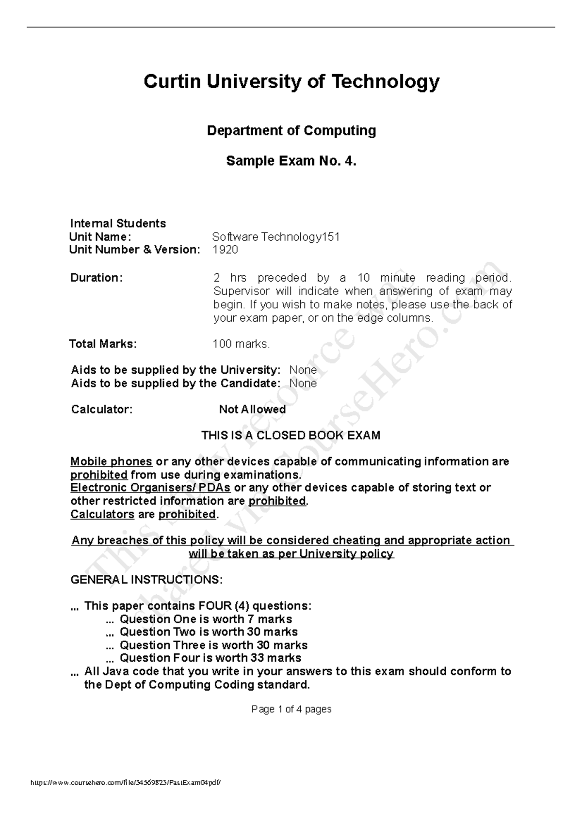 Software Technology - Curtin University of Technology Department of ...