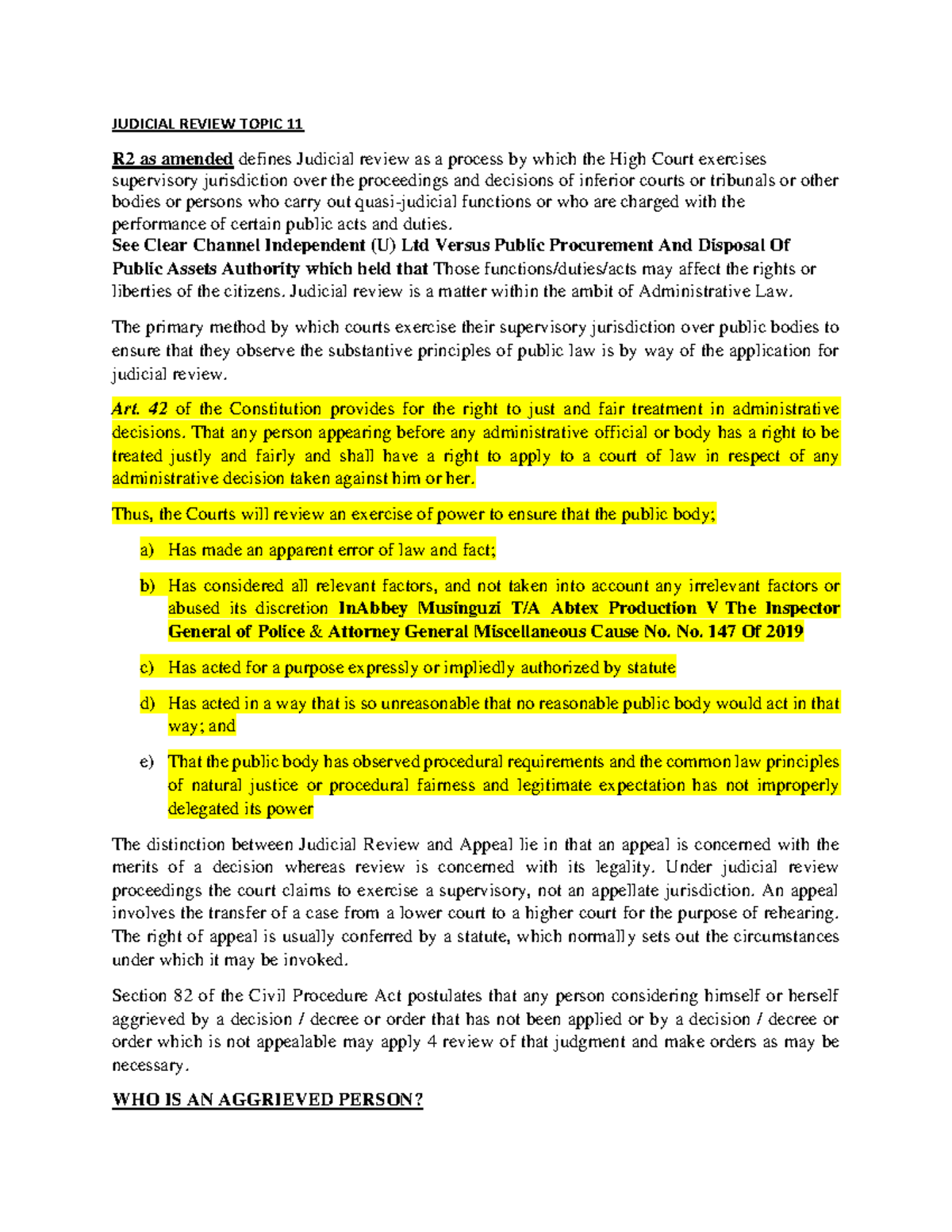 Judicial Review Topic 11 JUDICIAL REVIEW TOPIC 11 R2 As Amended