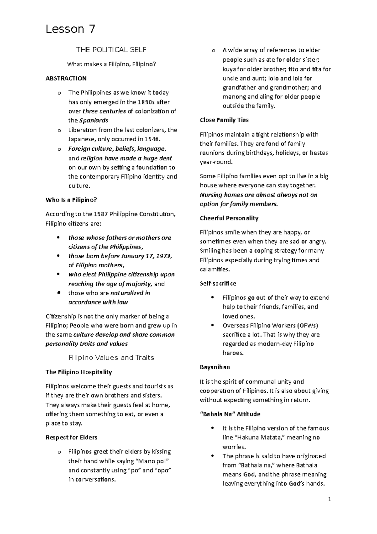 Lesson 7 The Political Self - Lesson 7 THE POLITICAL SELF What makes a ...