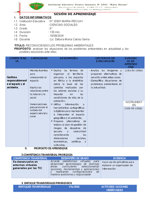 Sesión DE Aprendizaje 6 N 4º u1 - SESIÓN DE APRENDIZAJE N° I: DATOS GENERALES: 1. BIMESTRE ...