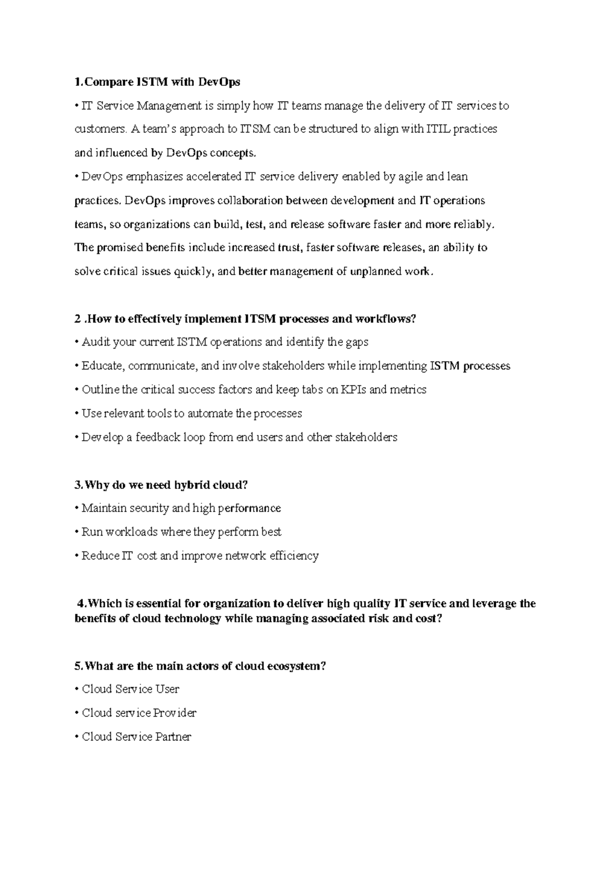 2 marks from unit 1, unit 2 and unit 3 - 1 ISTM with DevOps IT Service Management is simply how ...