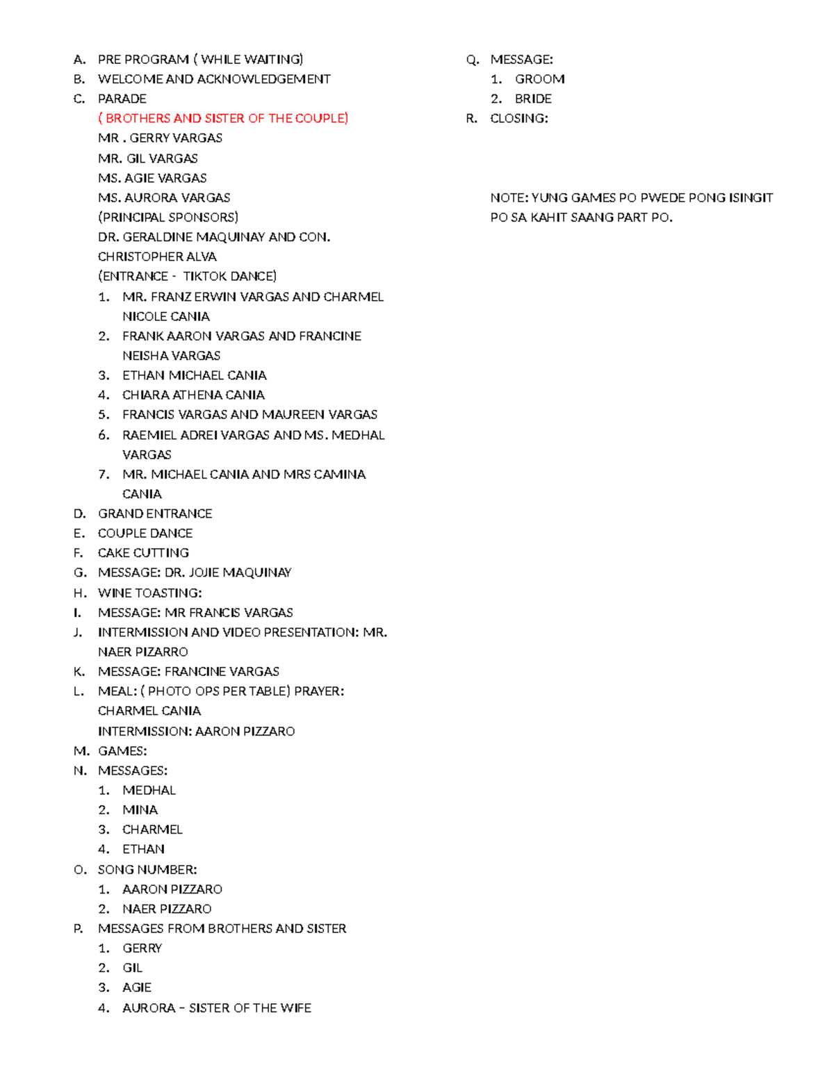 BEN AND INE Program FLOW - A. PRE PROGRAM ( WHILE WAITING) B. WELCOME ...