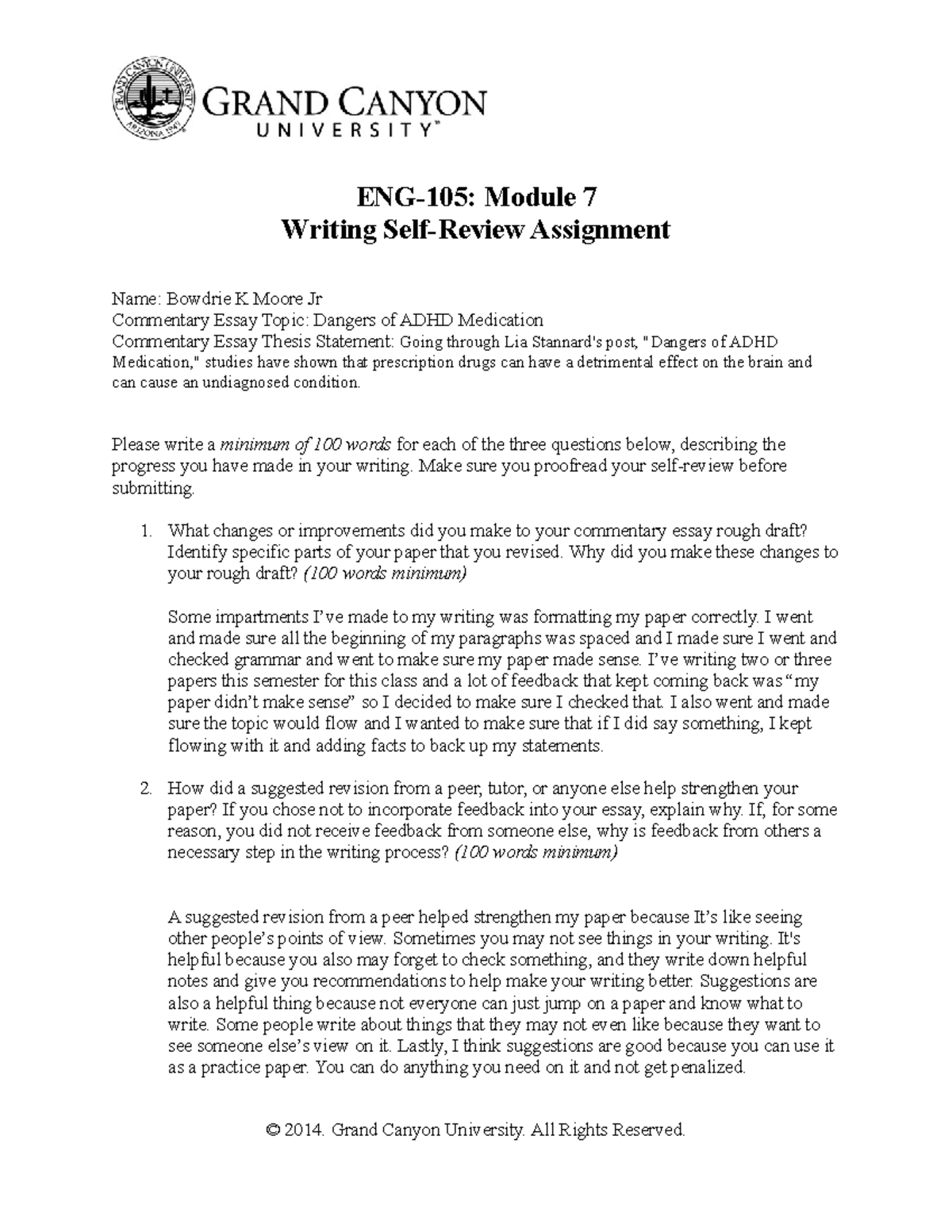 ENG 105 Self Review Assignment - ENG-105: Module 7 Writing Self-Review ...