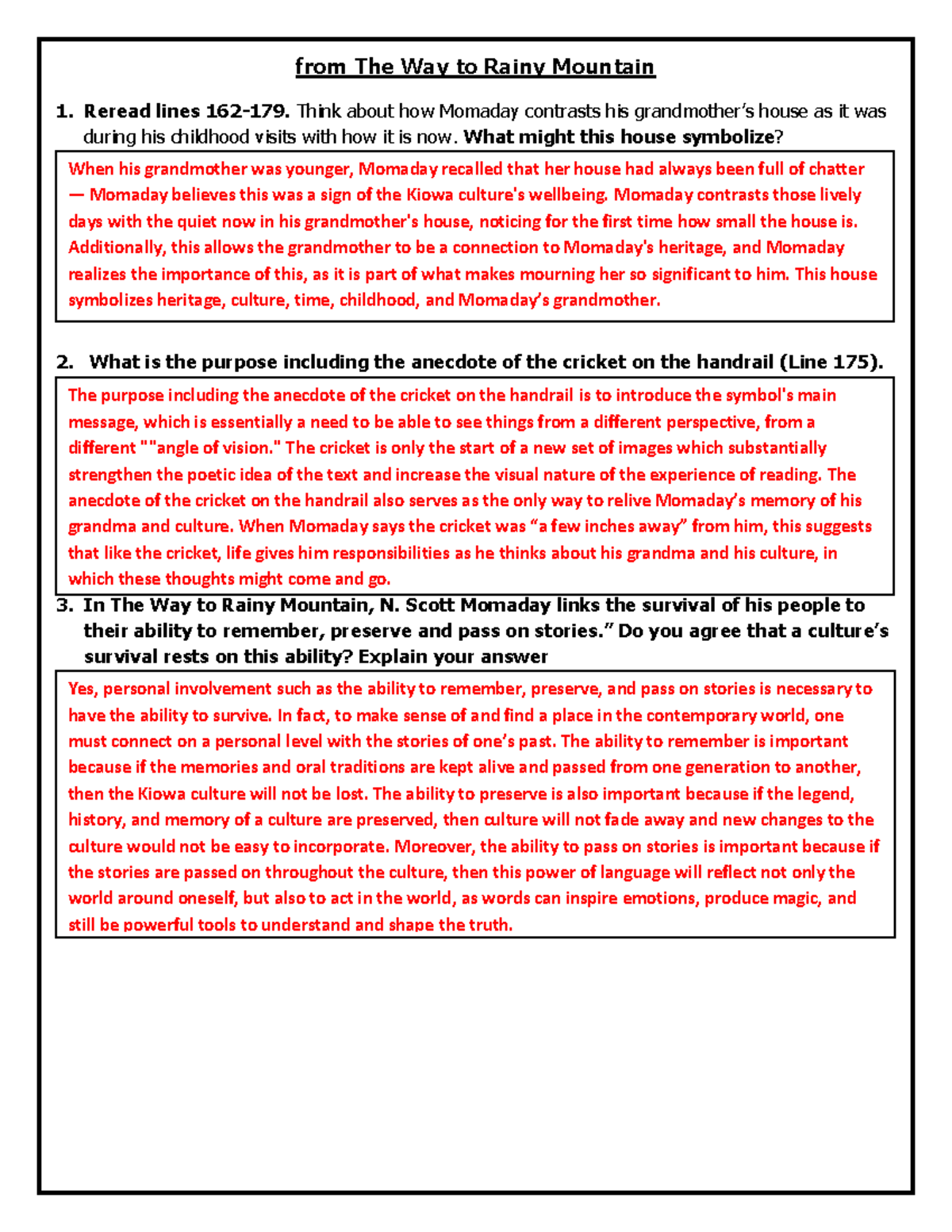 Symbolism- Analysis Worksheet - from The Way to Rainy Mountain Reread ...