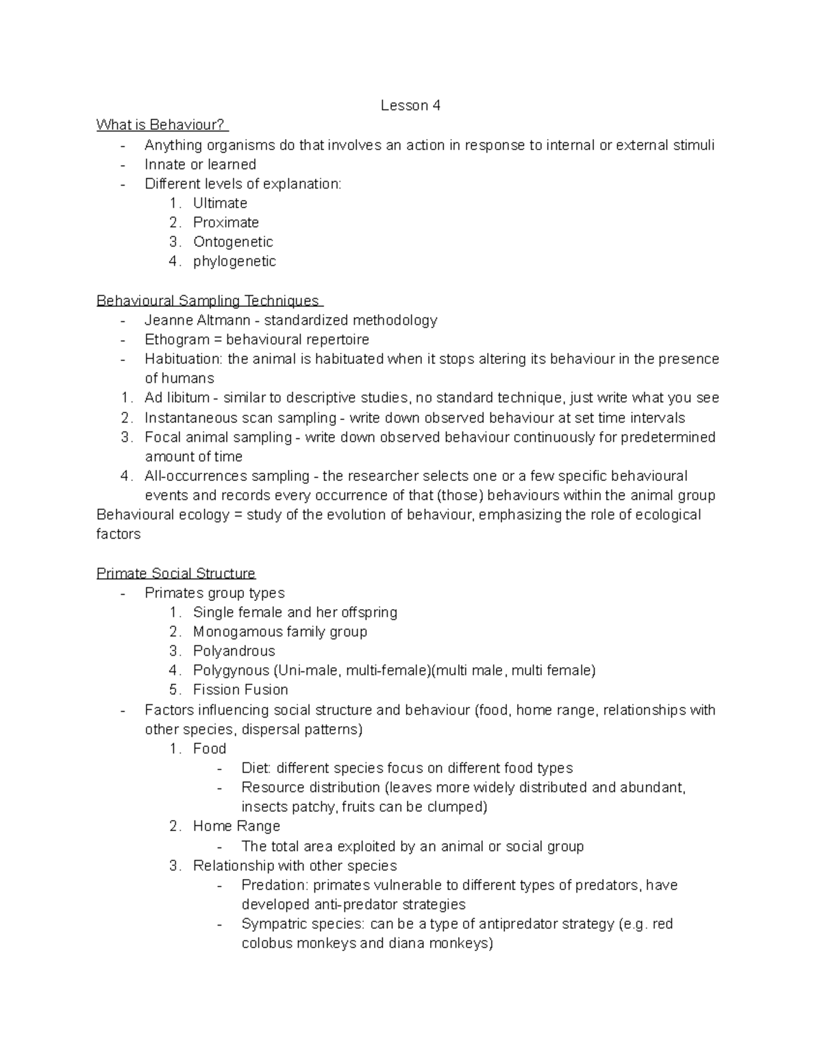 Anth 1120 Lesson 4 Lesson 4 What Is Behaviour Anything Organisms Do That Involves An Action