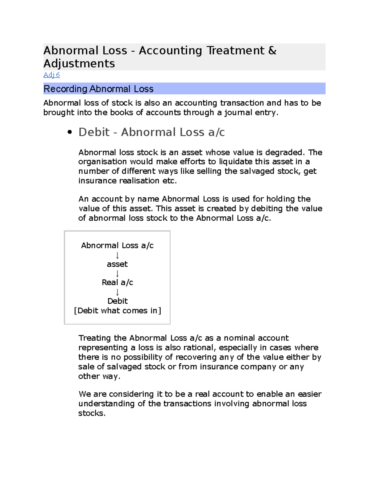 Abnormal Loss - for exam preparation - Abnormal Loss - Accounting ...