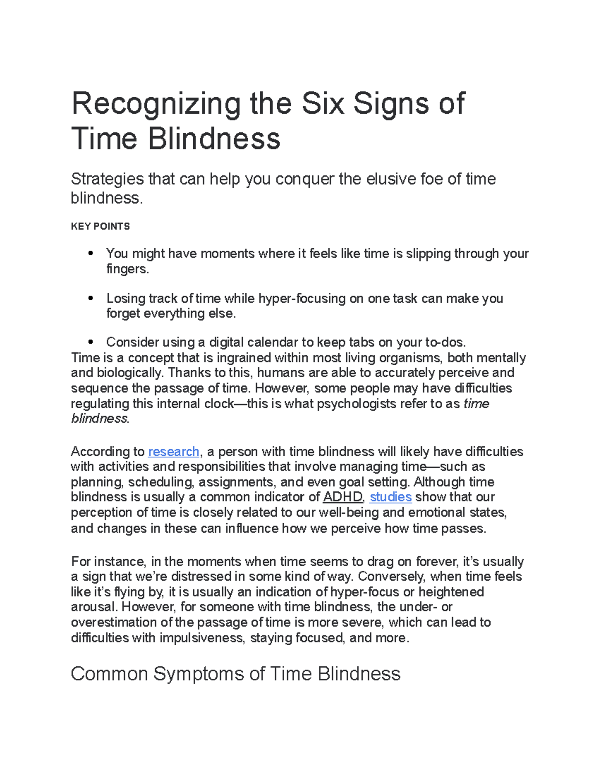 Recognizing the Six Signs of Time Blindness - Recognizing the Six Signs ...