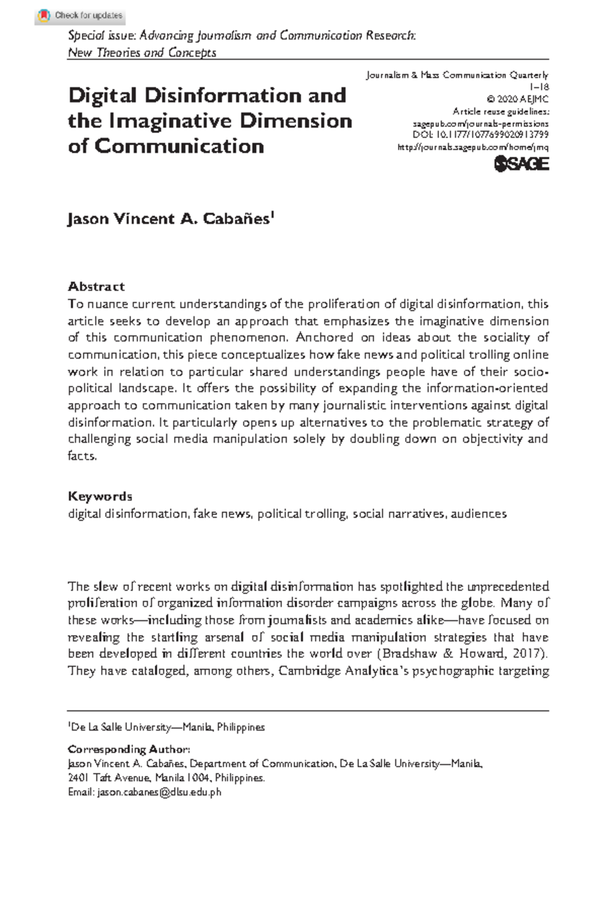 RPH Digital Disinformation and the Imaginative Dimension of ...