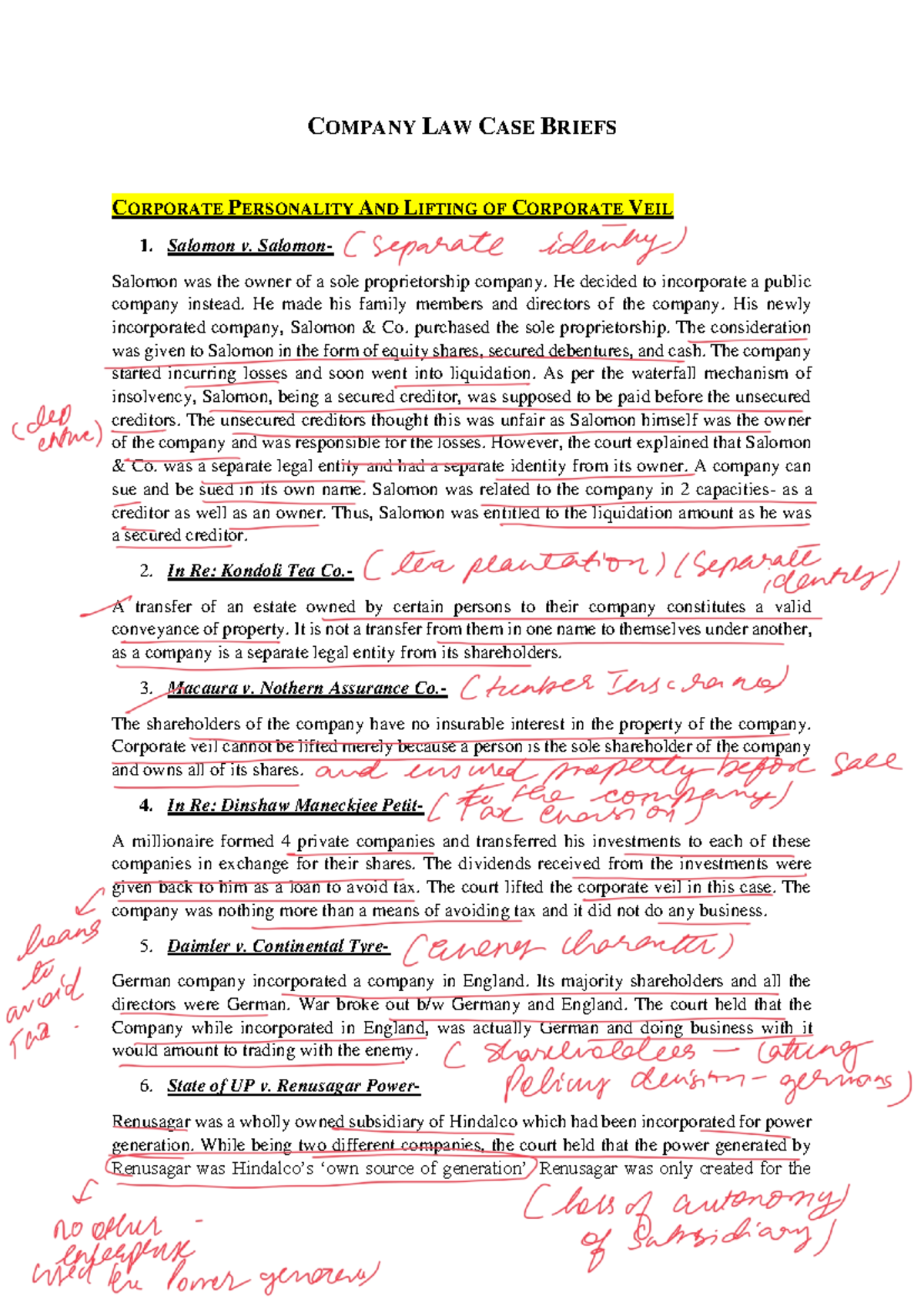 Company Law All Case Briefs - COMPANY LAW CASE BRIEFS CORPORATE ...