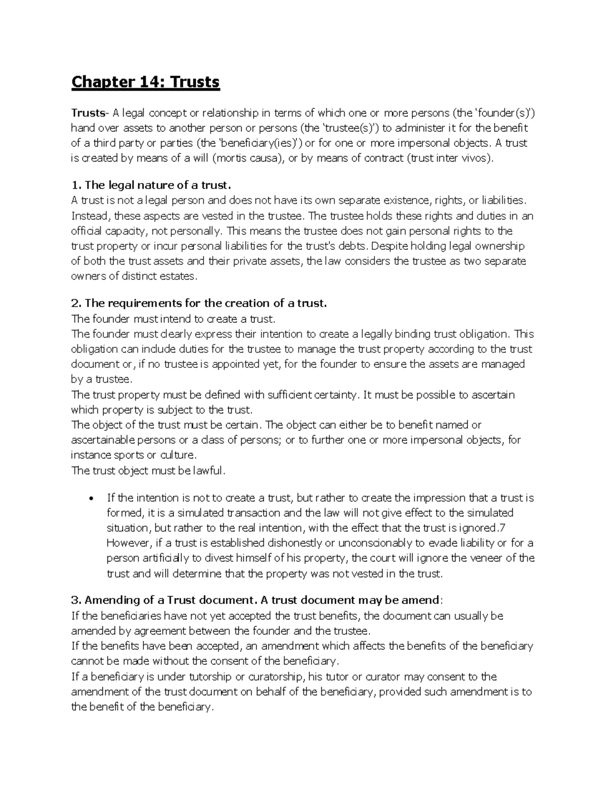 Chapter 14 and Chapter 15 Summary - Chapter 14: Trusts Trusts- A legal concept or relationship ...