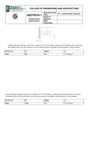 Activity 2F Geotech 1 - civil engineering - COLLEGE OF ENGINEERING AND ARCHITECTURE GEOTECH 1 ...