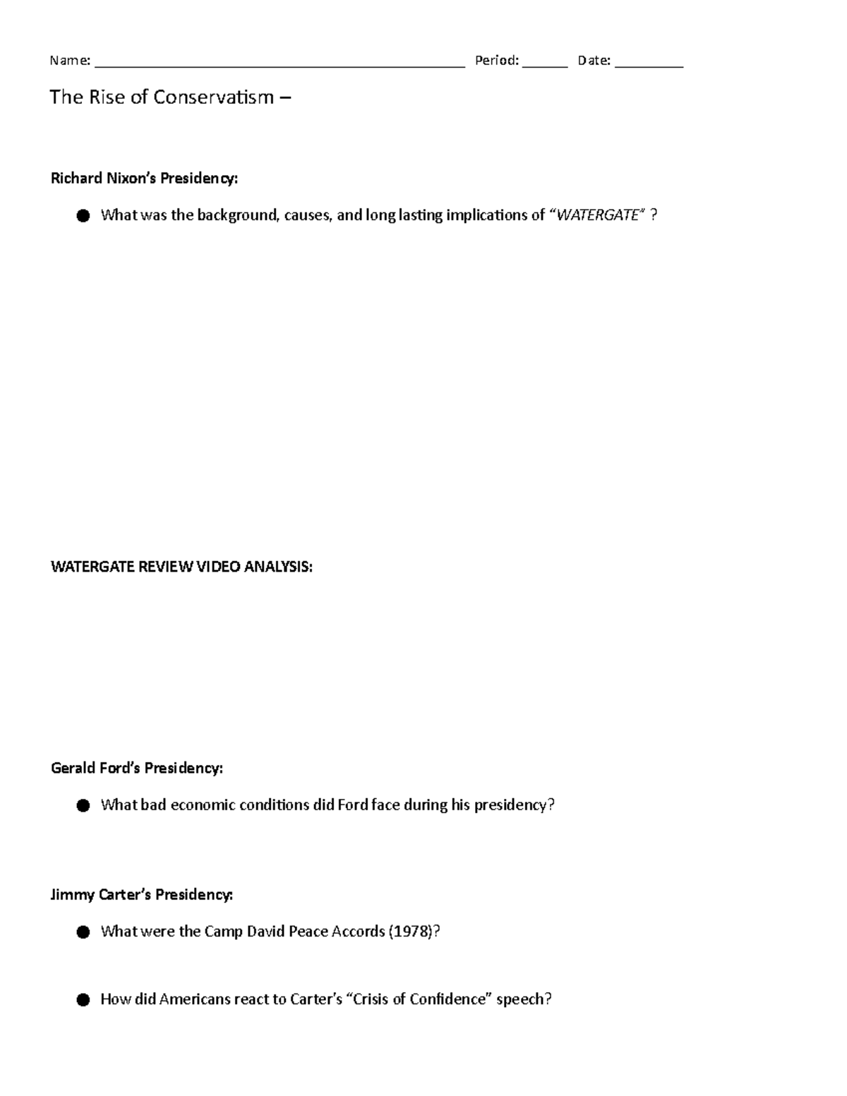 Notes- Rise of Conservatism and Recent History - Name: - Studocu